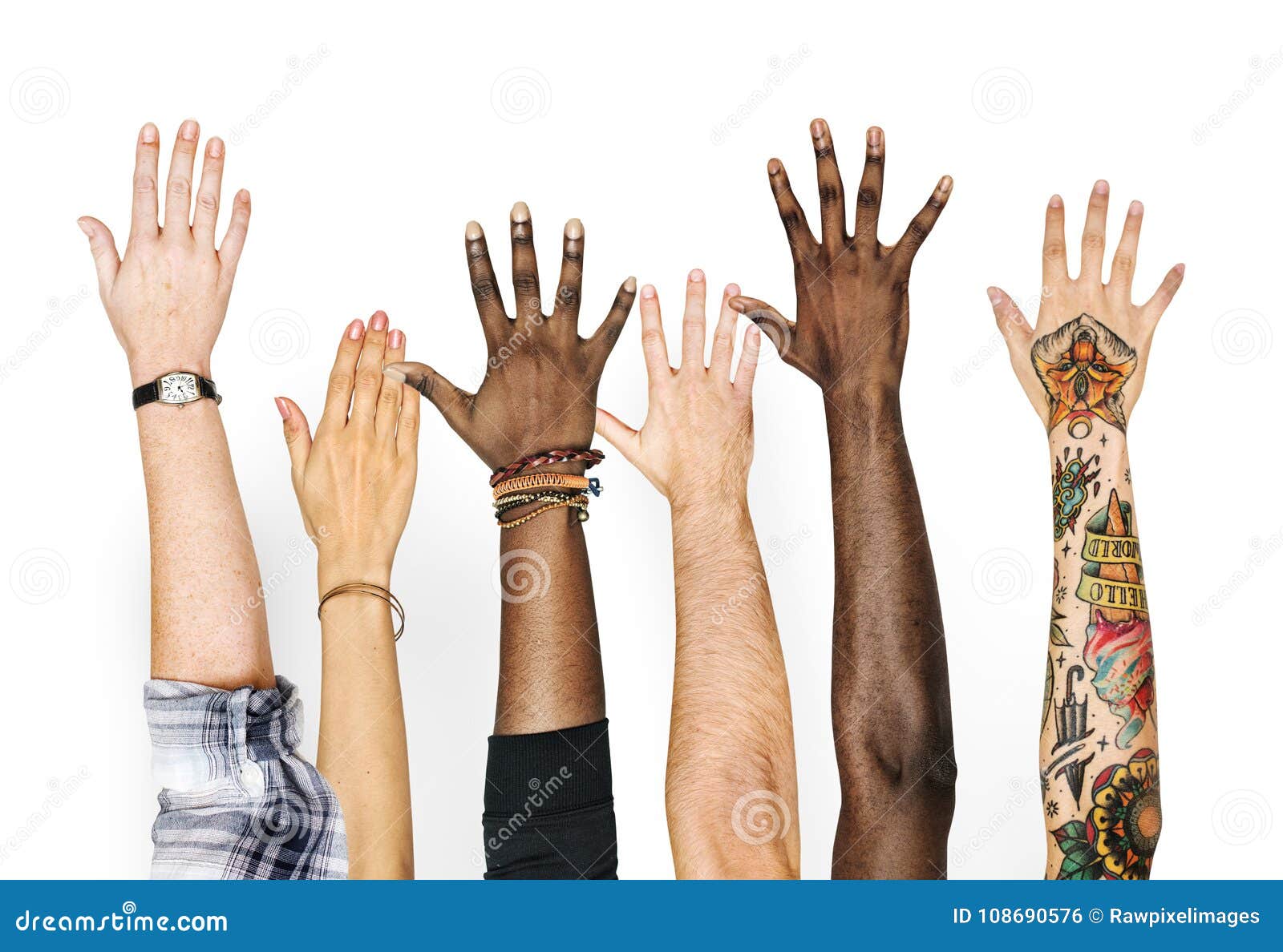 Diversity Hands Raised Up Gesture Stock Photo - Image of marking, sign ...