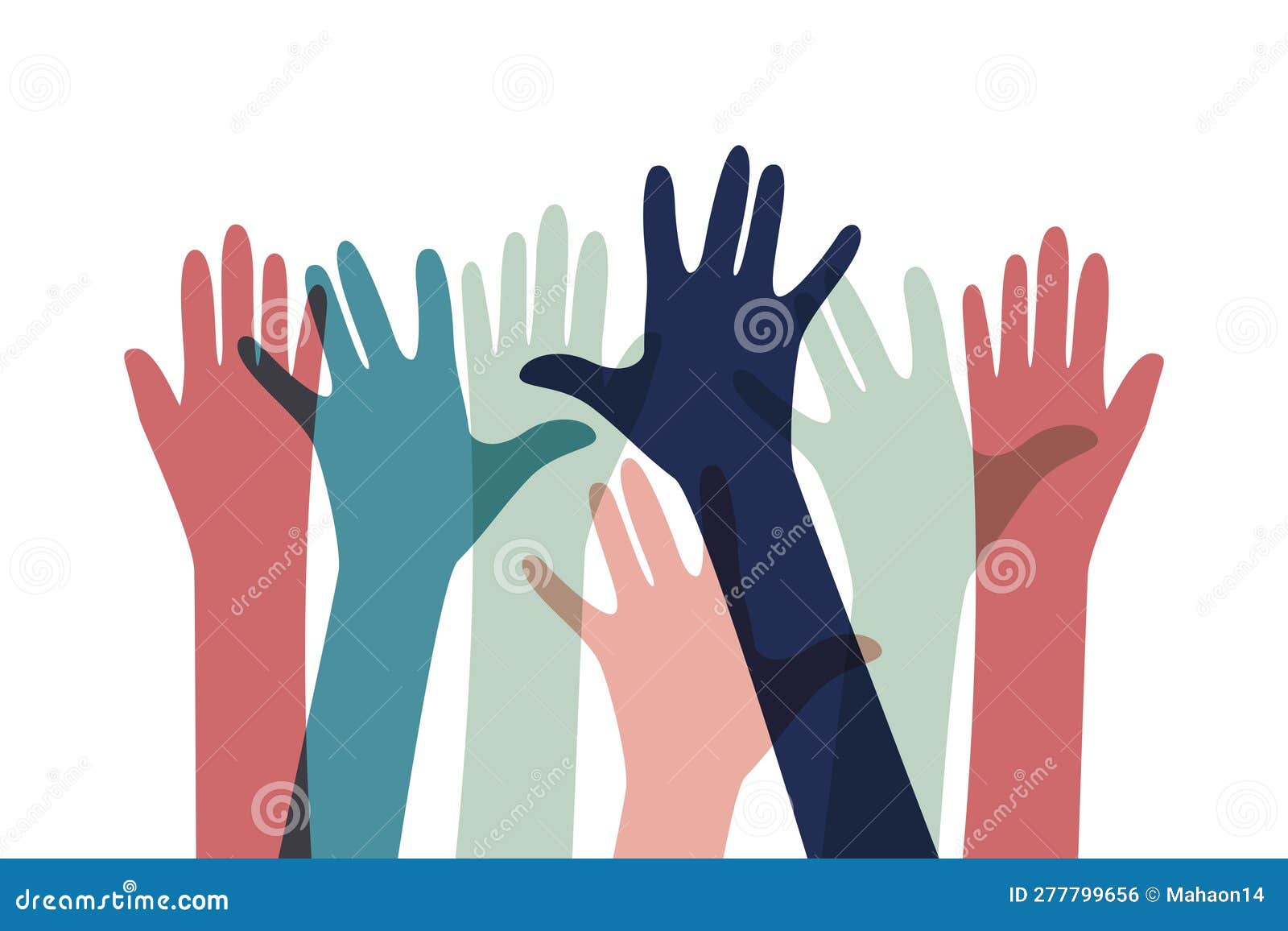 Diversity hands rised up stock vector. Illustration of group - 277799656