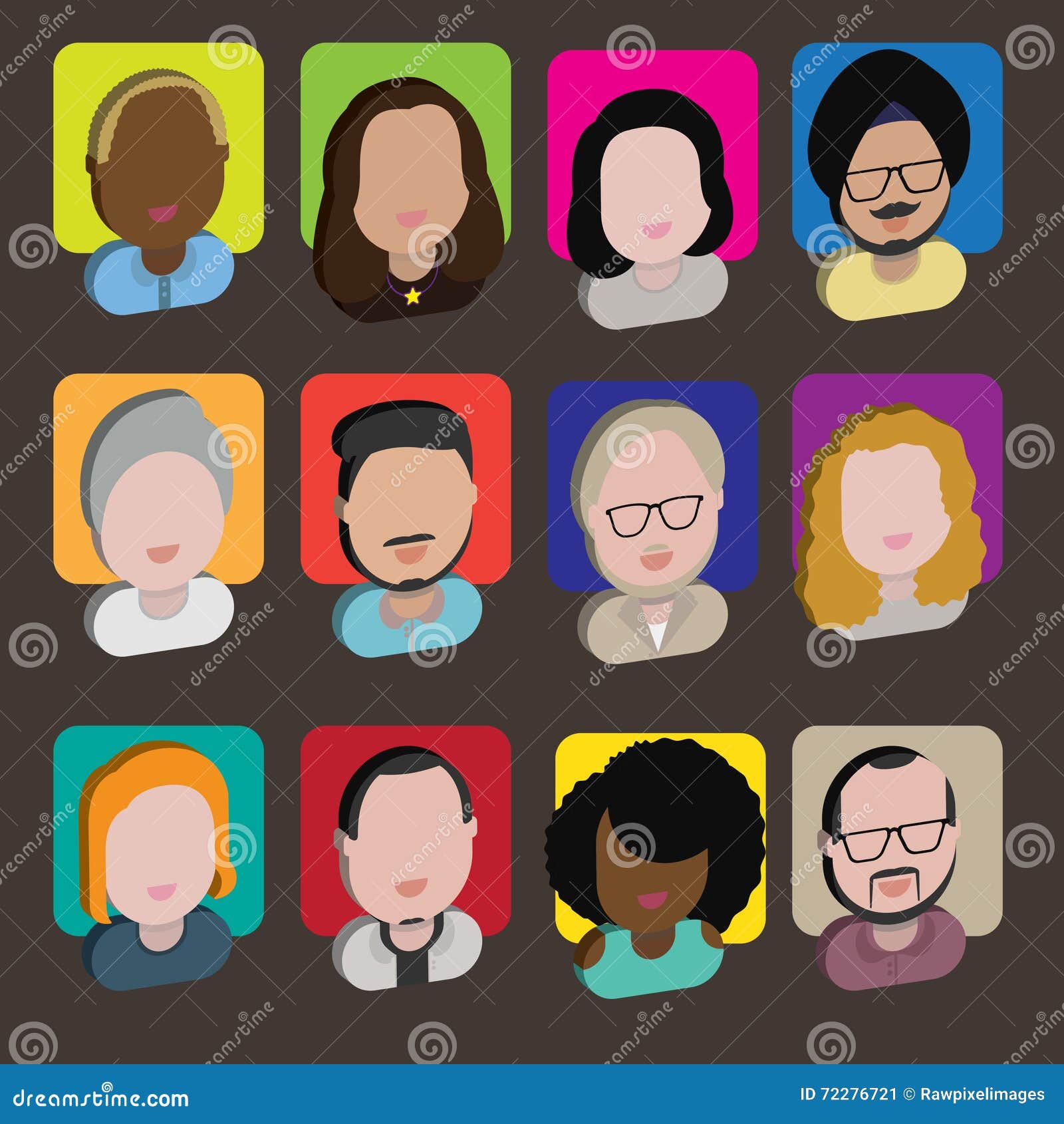 Diversity Interracial Community People Flat Design Icons Concept Stock ...