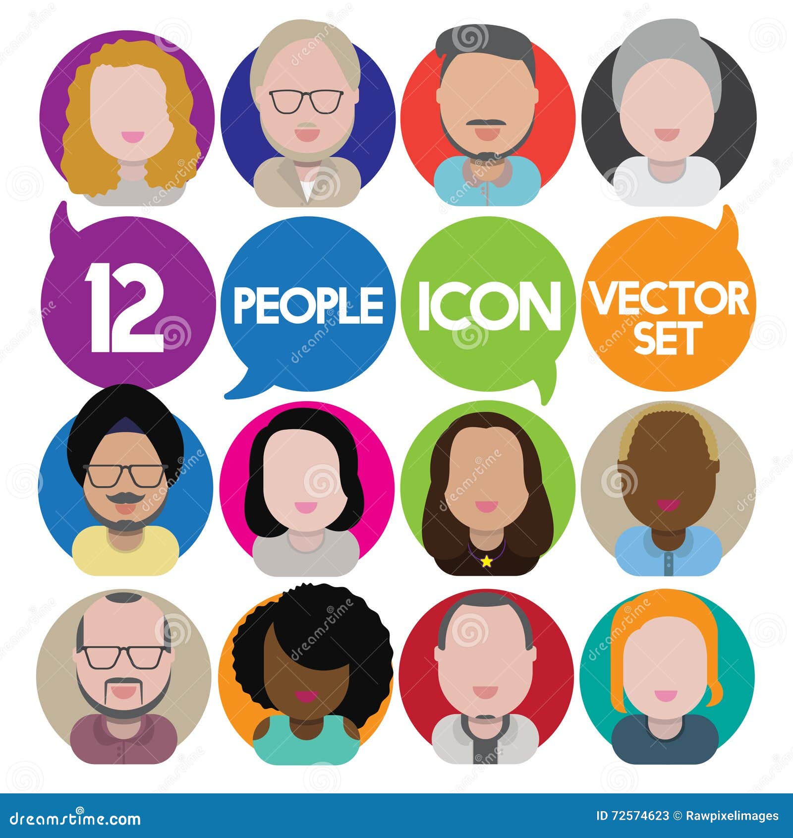 Diversity Interracial Community People Flat Design Icons Concept Stock ...