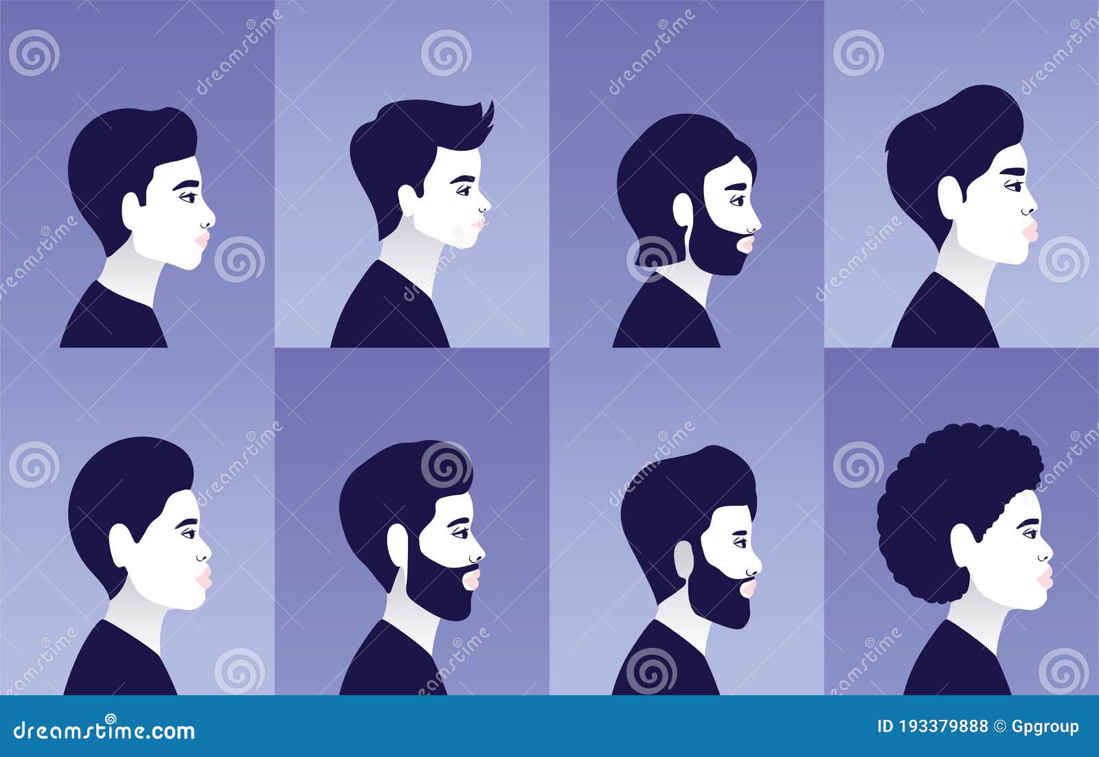 Diversity Men Cartoons In Side View In Blue Frames Background Vector ...