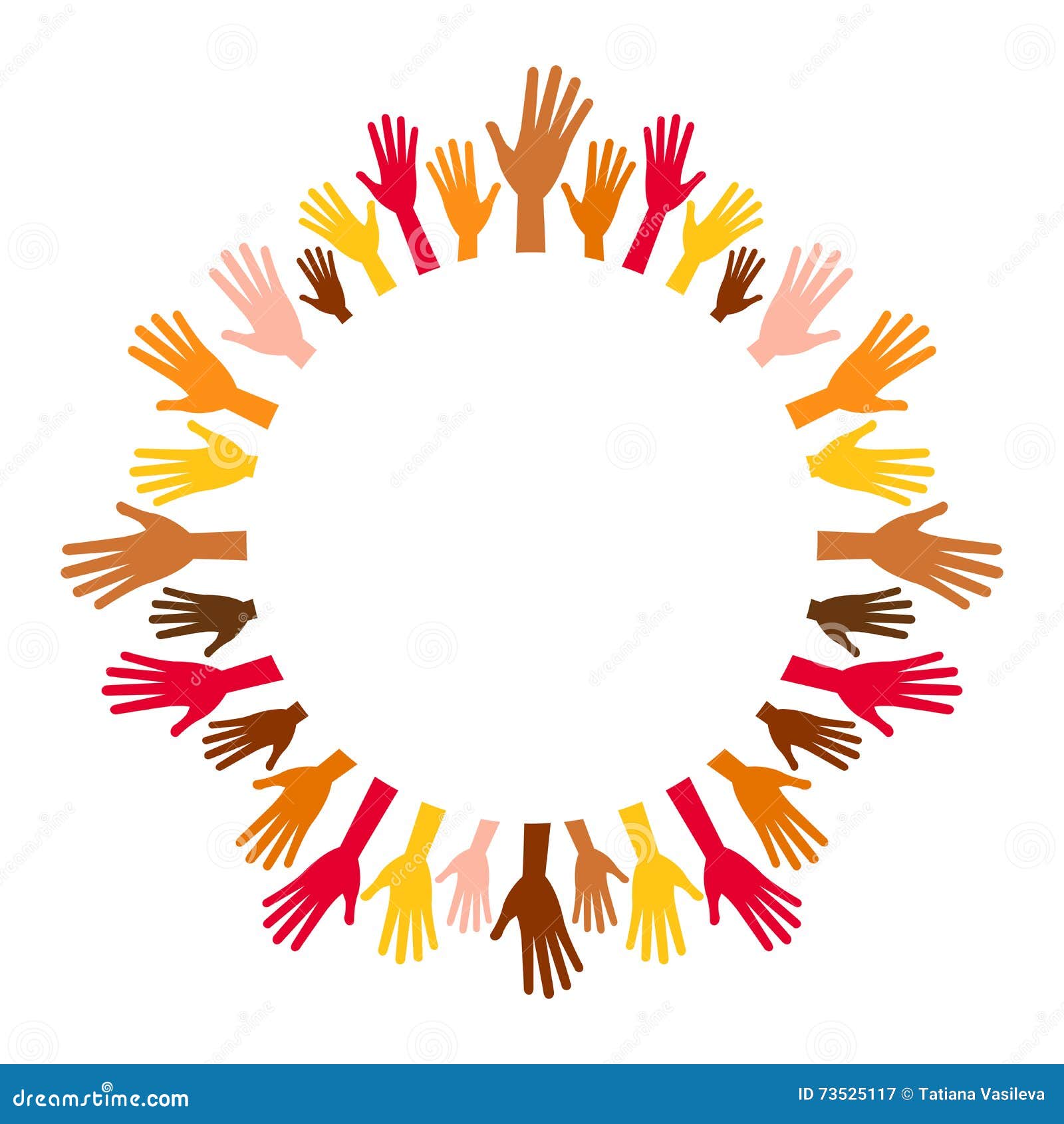 Diversity Multicolored Hands From Empty Center Round Frame. Cartoon ...