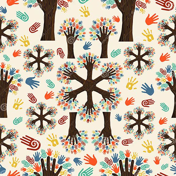 Diversity Tree Hands Pattern Stock Vector - Illustration of graphic ...