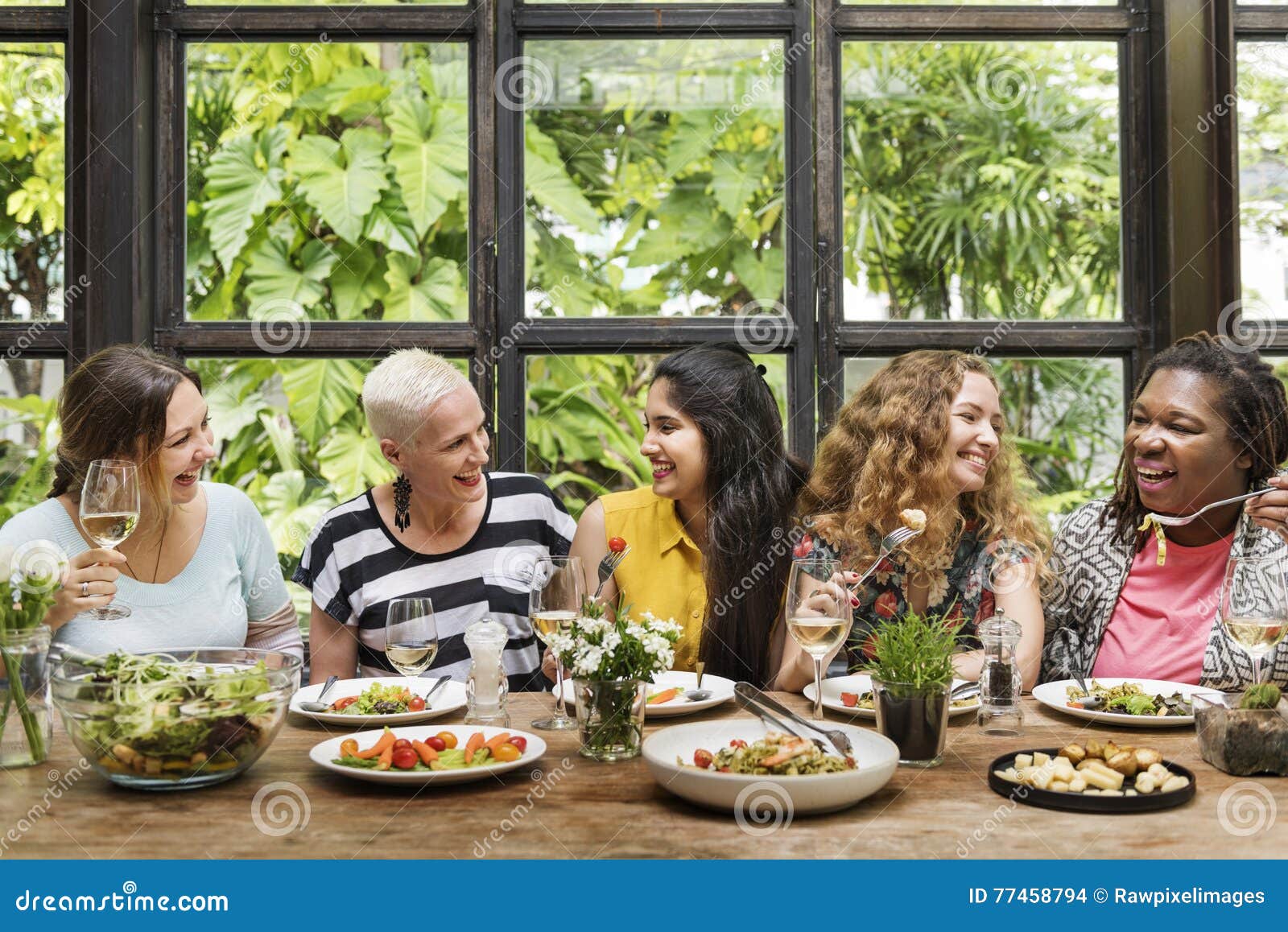 Diversity Women Group Hanging Eating Together Concept Stock Photo ...