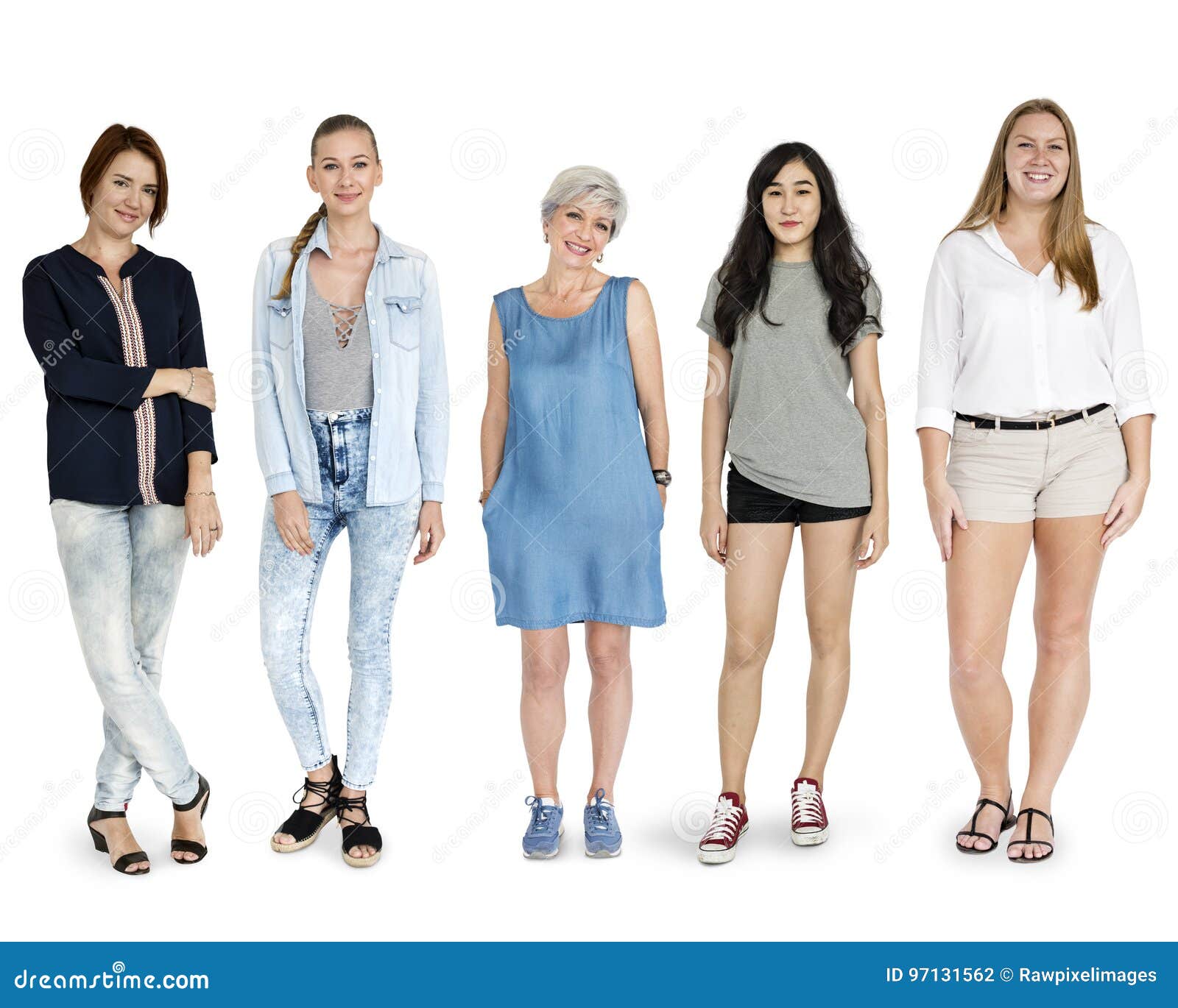 Diversity Women Set Gesture Standing Together Studio Isolated Stock ...