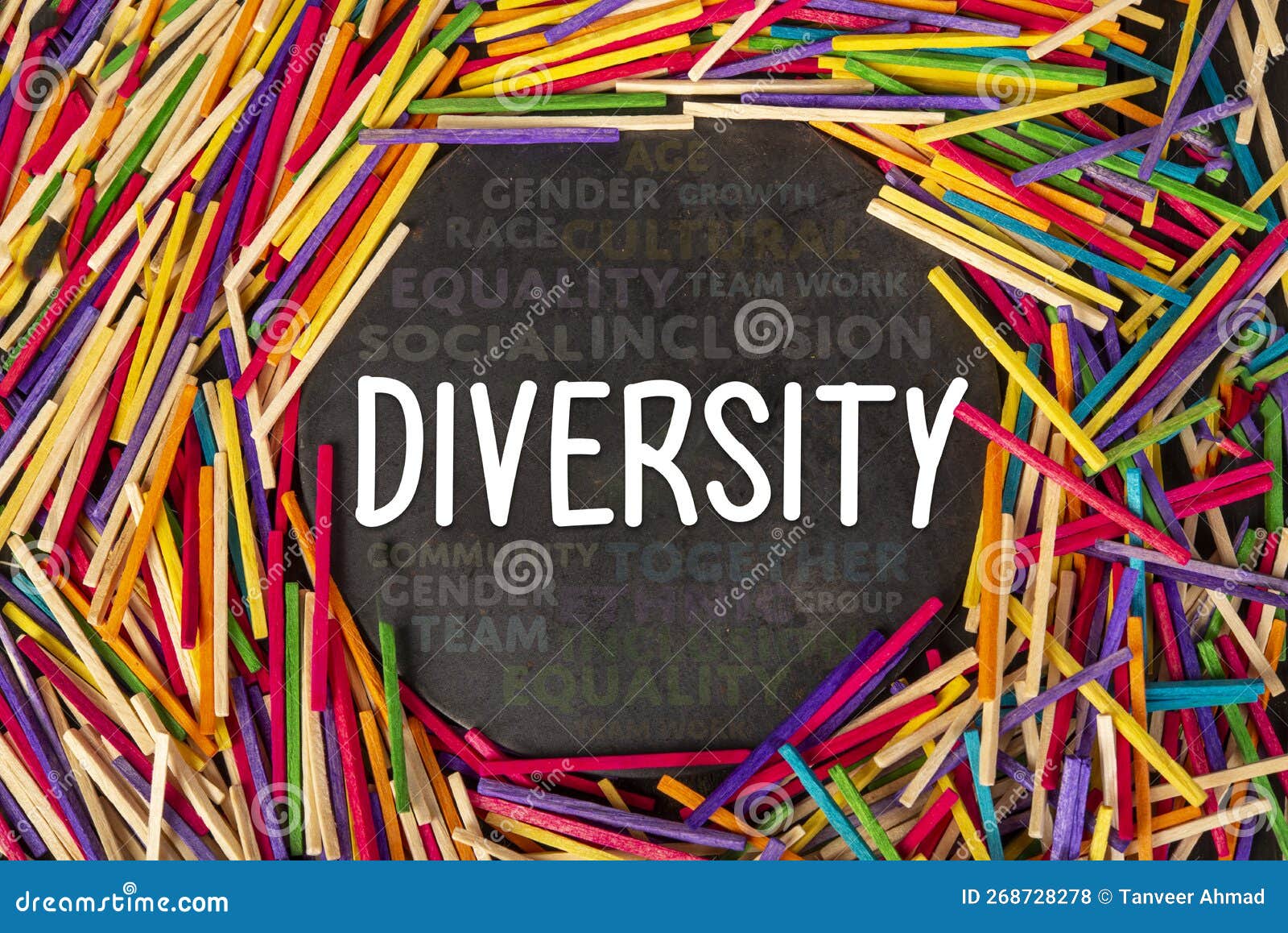 Diversity Words Collage with Multi Coloured Matchsticks Around Stock ...