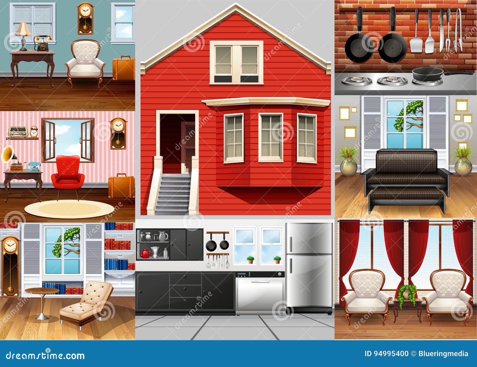 Diversos Cuartos En La Casa Ilustración del Vector - Ilustración de ...