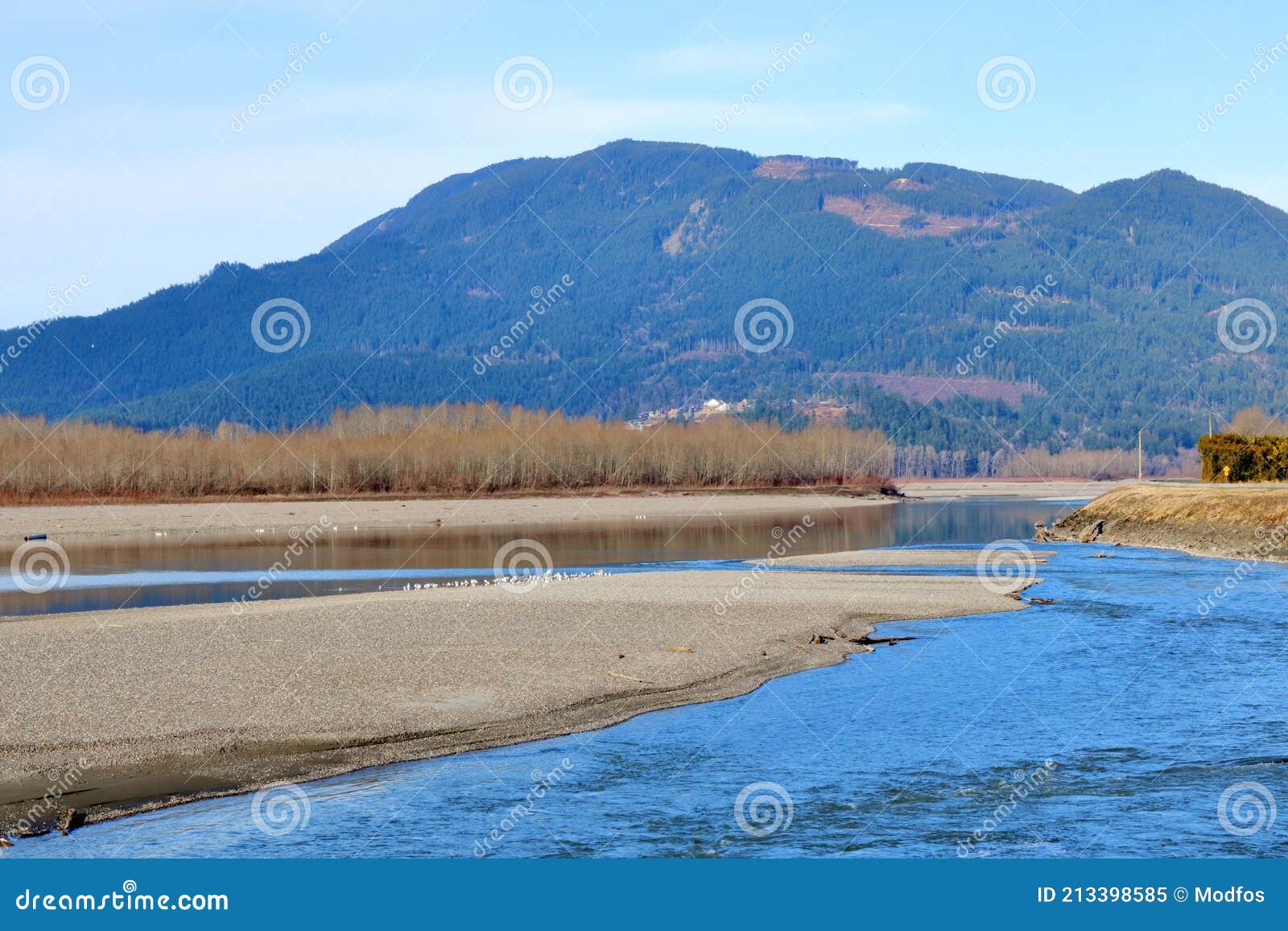 Shallow Wide River and Mountains Stock Image - Image of flowing, area ...