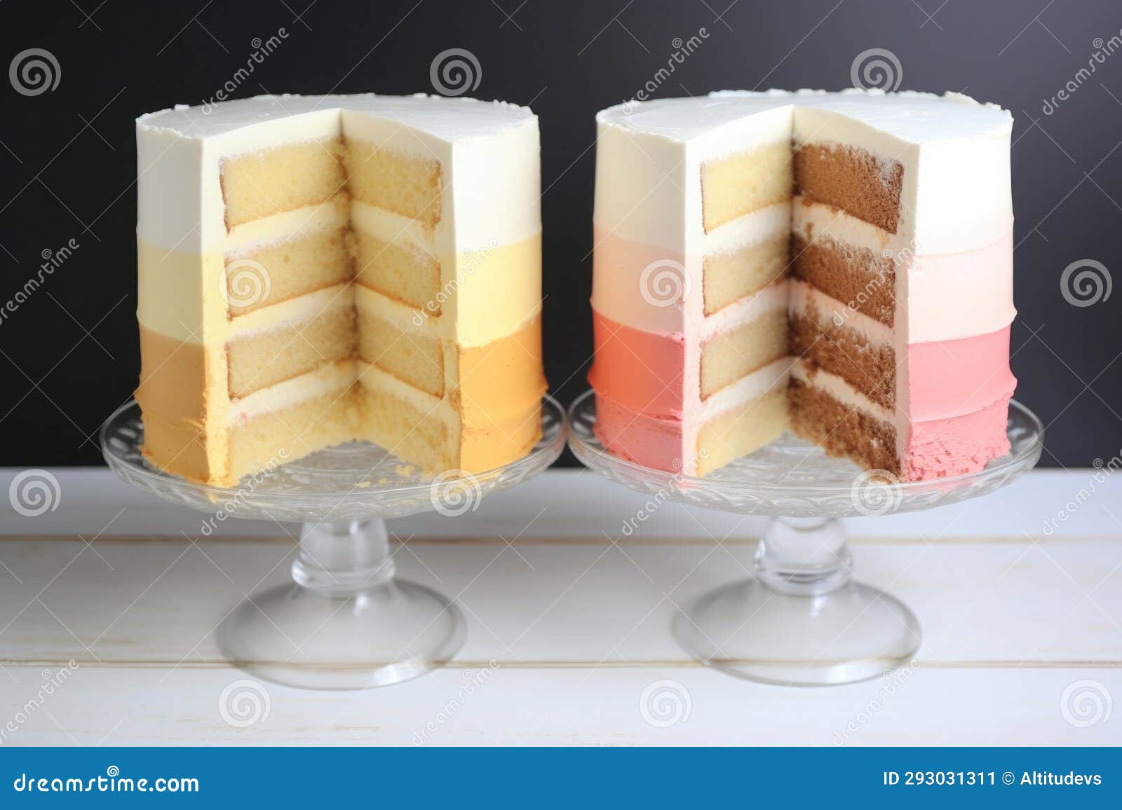 A Divided Cake Each Half on Separate Stands Stock Image - Image of ...