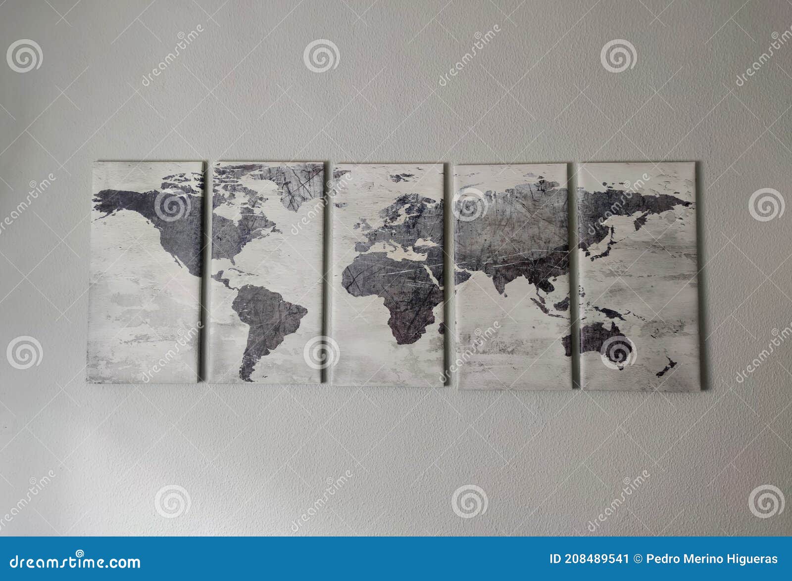Divided World Map Canvas on Gray Wall Stock Illustration - Illustration ...