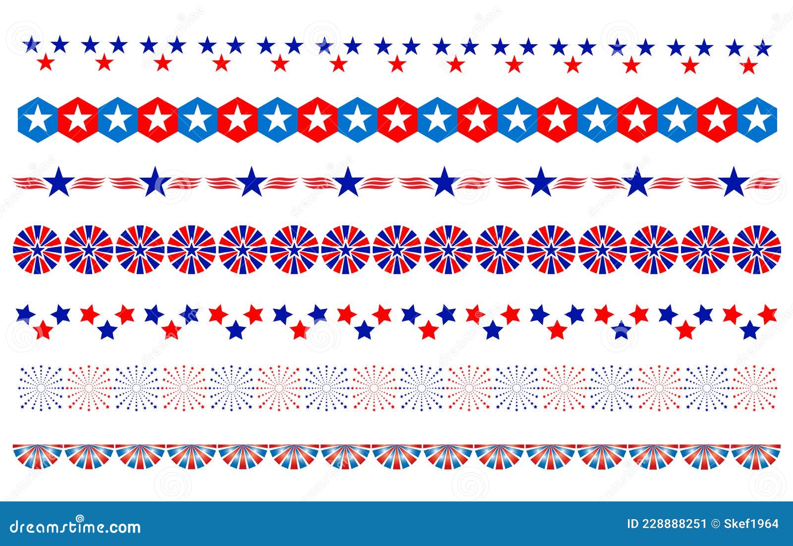 American Flag Symbols Decorative Border Divider Set. Cartoon Vector ...