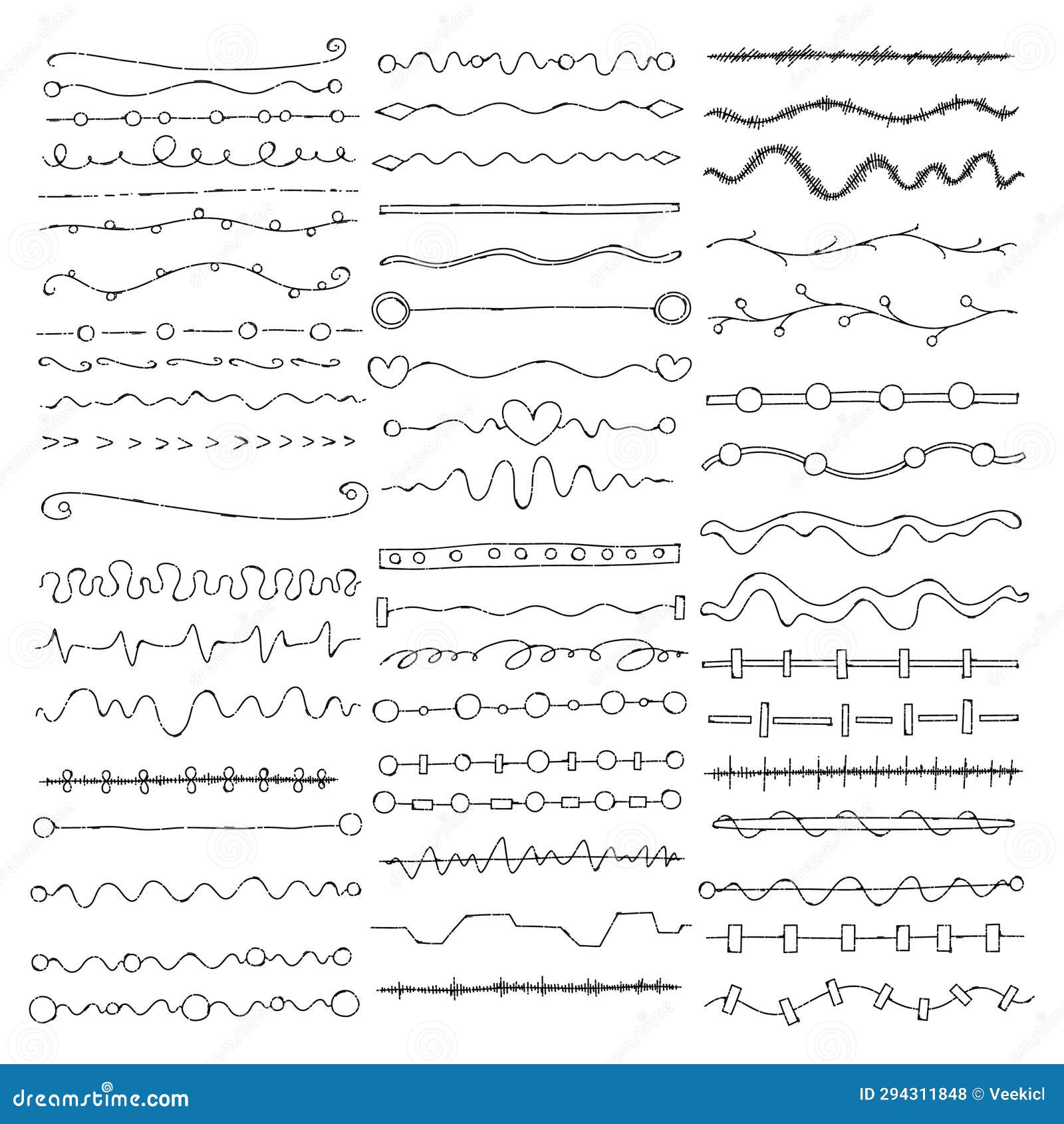 Divider Doodle Vector Set. Drawing Sketch Hand Drawn Line Eps10 Stock ...