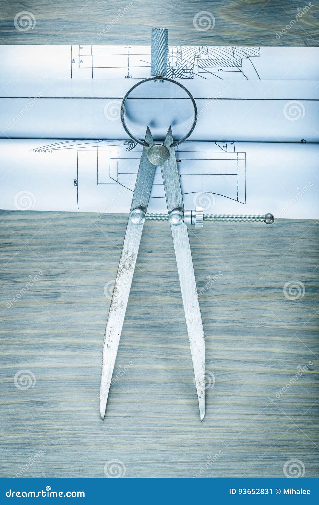 Divider Engineering Drawings on Wooden Board Construction Concep Stock ...