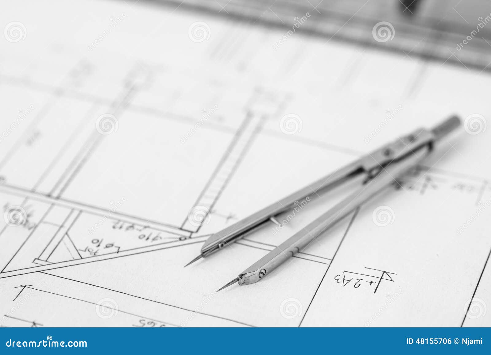 Divider on Technical Drawing Stock Photo - Image of mechanical ...