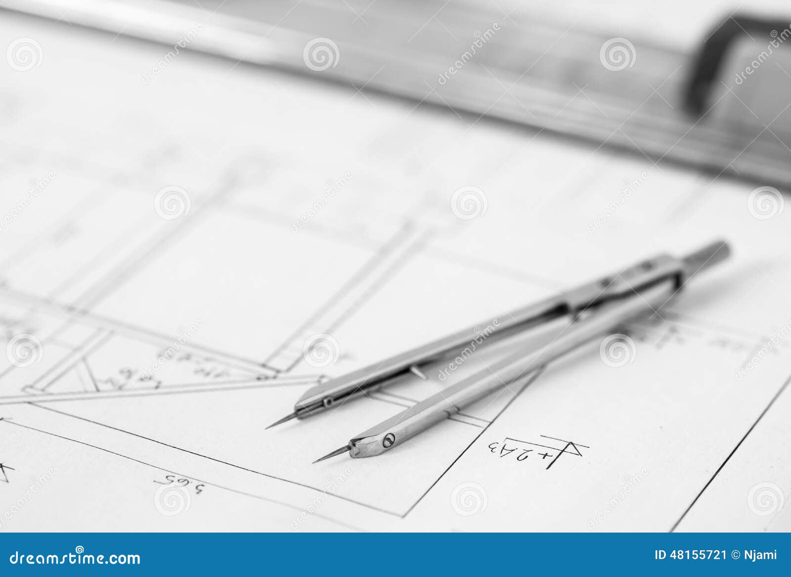 Divider on Technical Drawing Stock Image - Image of graphite, divider ...