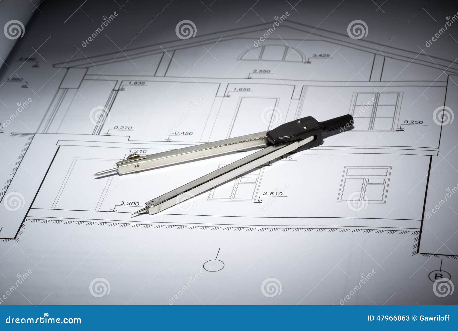 Dividers on Architectural Project House Stock Image - Image of engineer ...