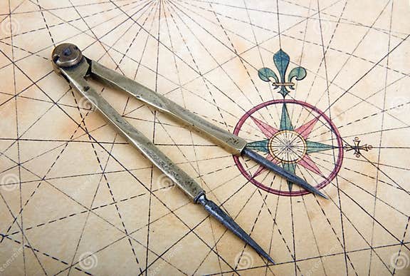 Dividers on a map stock photo. Image of close, caliper - 4231318