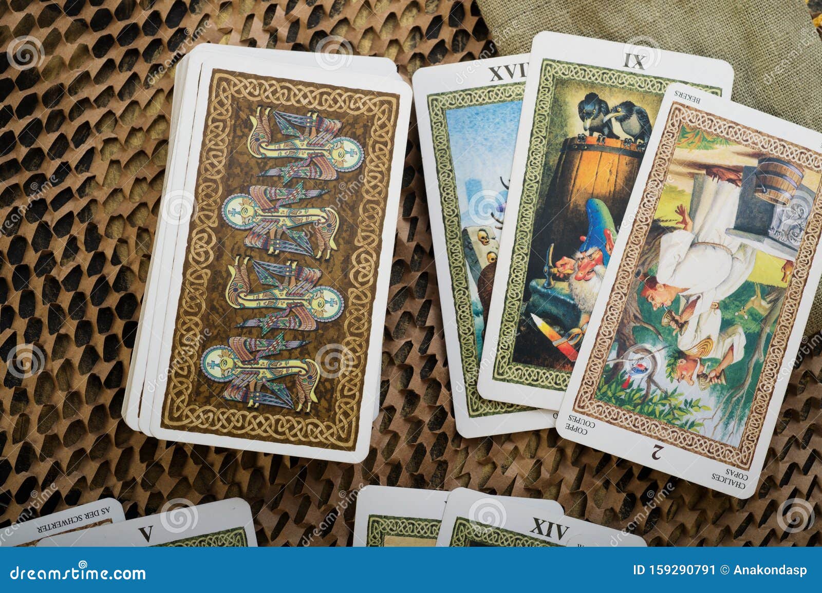 Divination Card Tarot Set Up. Close Up Stock Image - Image of mind ...