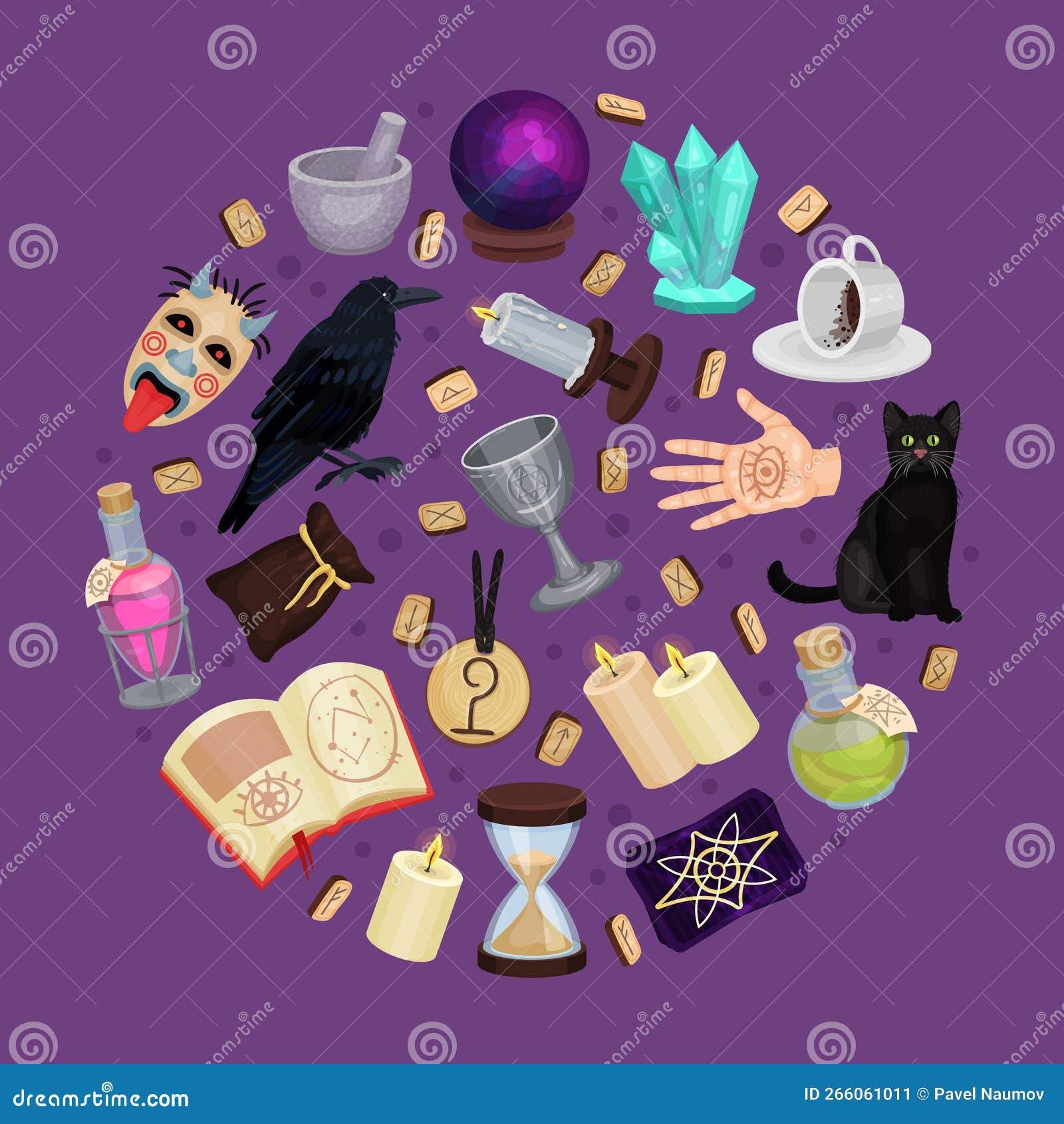 Divination and Fortune Telling Round Composition with Magic Symbols ...