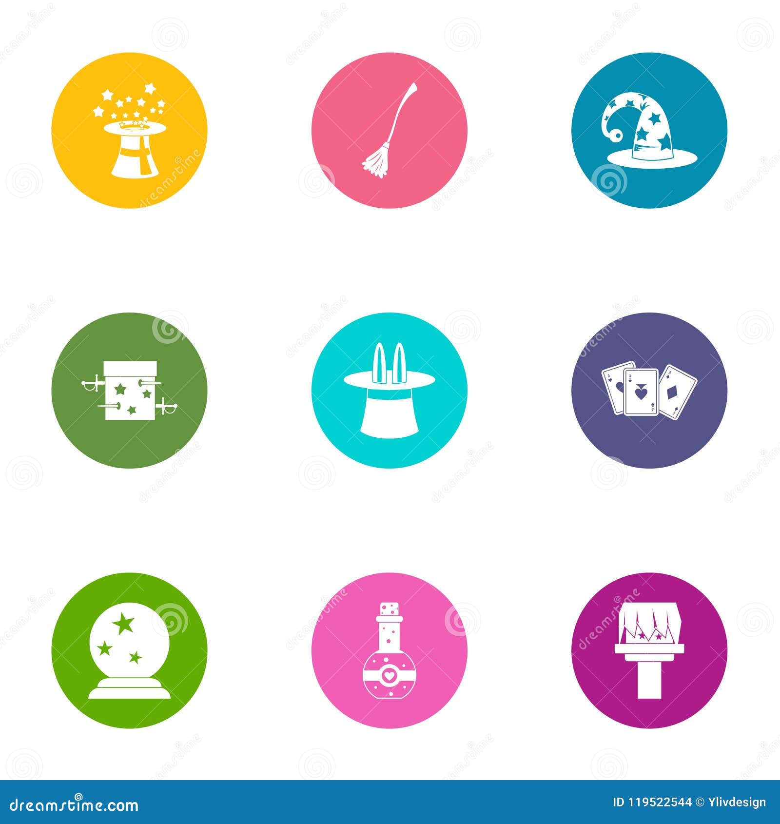 Divination Icons Set, Flat Style Stock Vector - Illustration of dodger ...