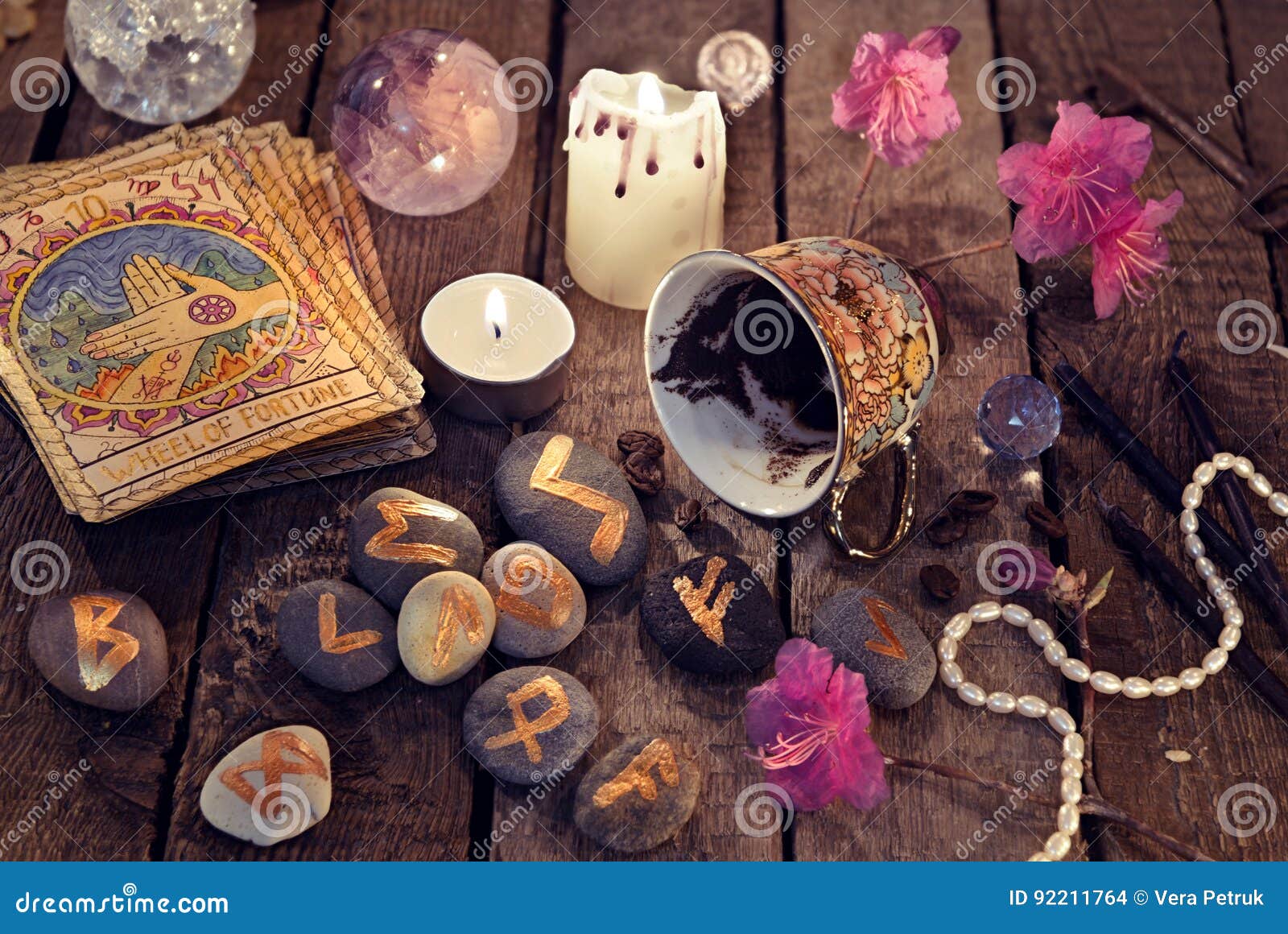 Divination Rite with Coffee and Stone Runes Stock Photo - Image of ...