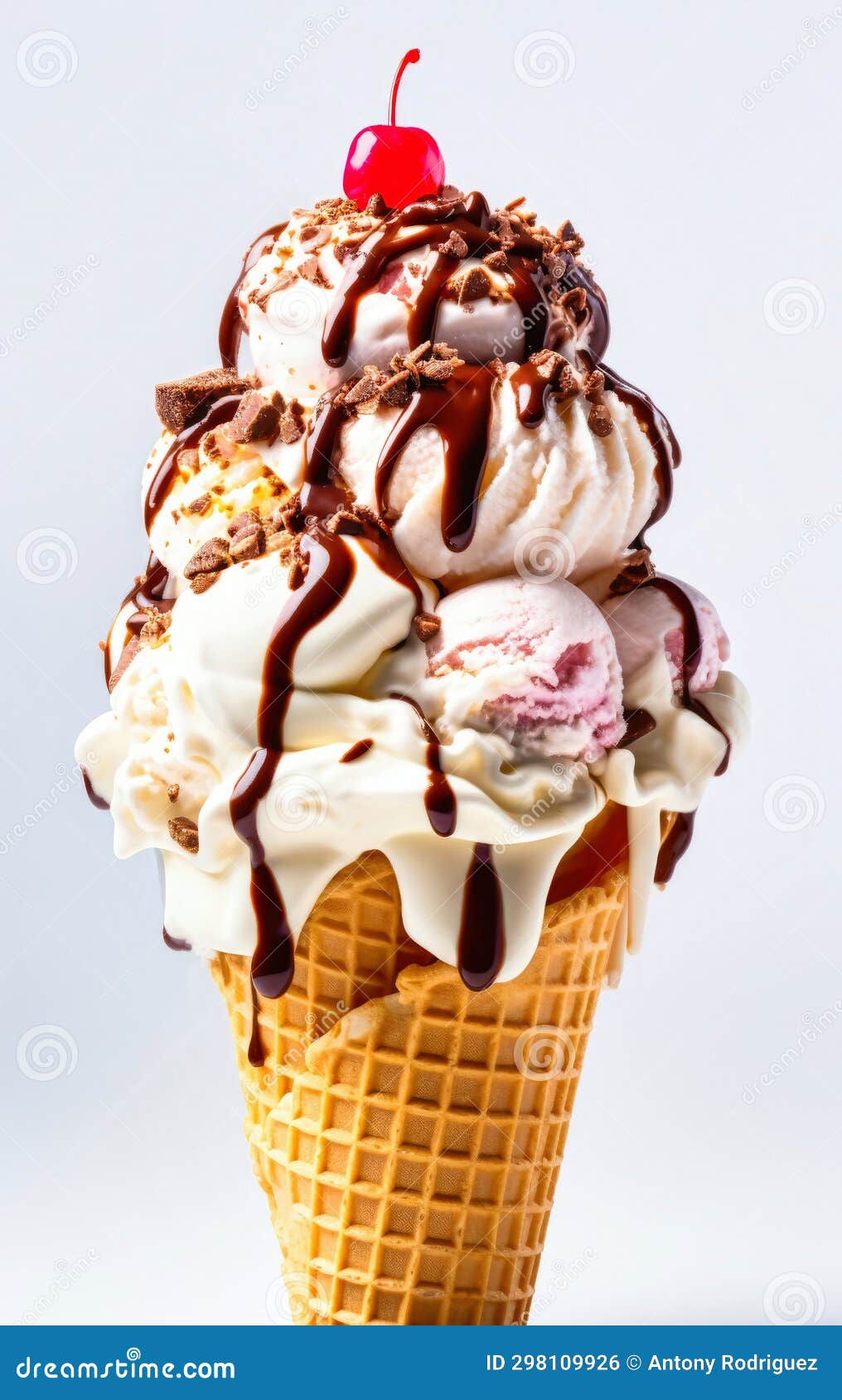 Divine Ice Cream Cone, Featuring Vanilla, Chocolate, and a Cherry on ...