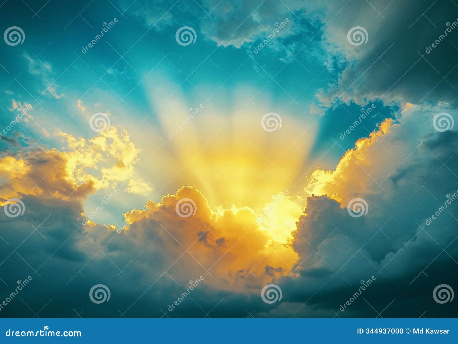 Divine Light Rays through Clouds Stock Illustration - Illustration of ...