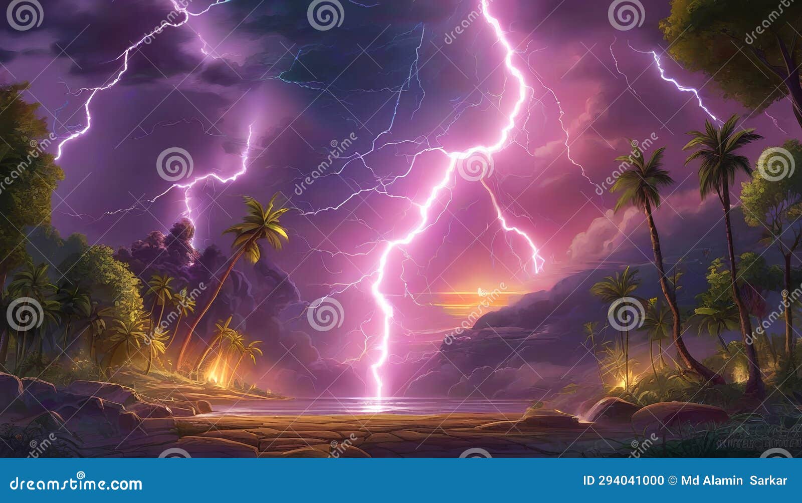 Divine lightnings stock illustration. Illustration of moonlight - 294041000