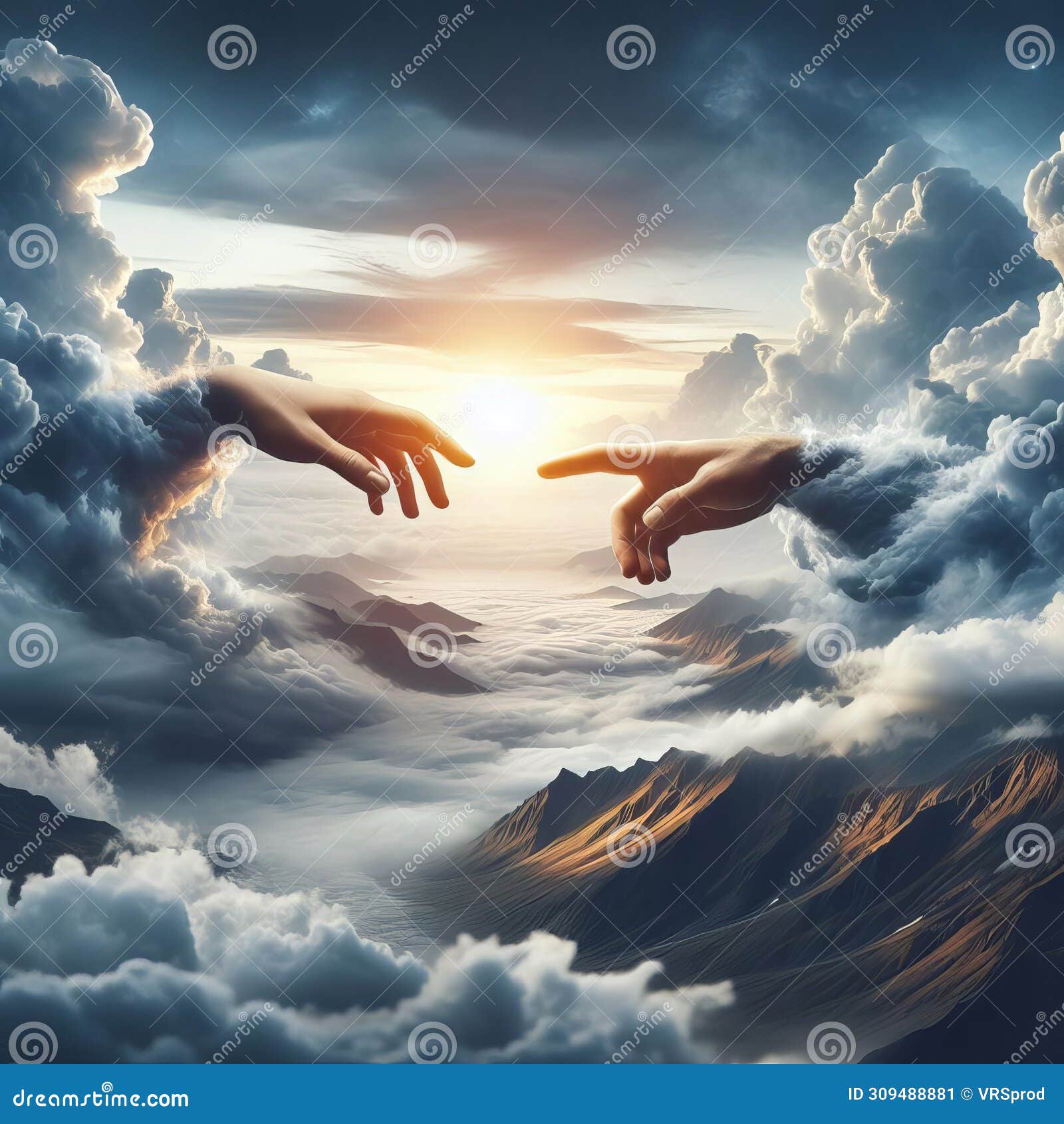 Divine Touch Amongst Clouds Stock Image - Image of landscape, metaphor ...