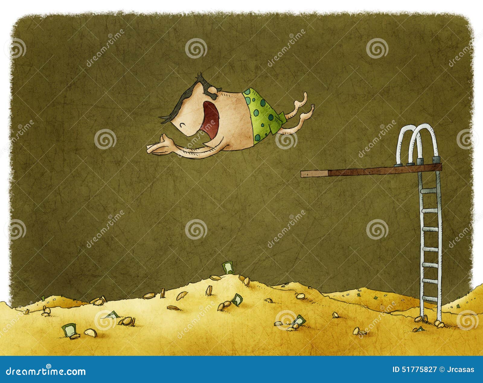 Diving into a Big Pile of Money Stock Illustration - Illustration of ...