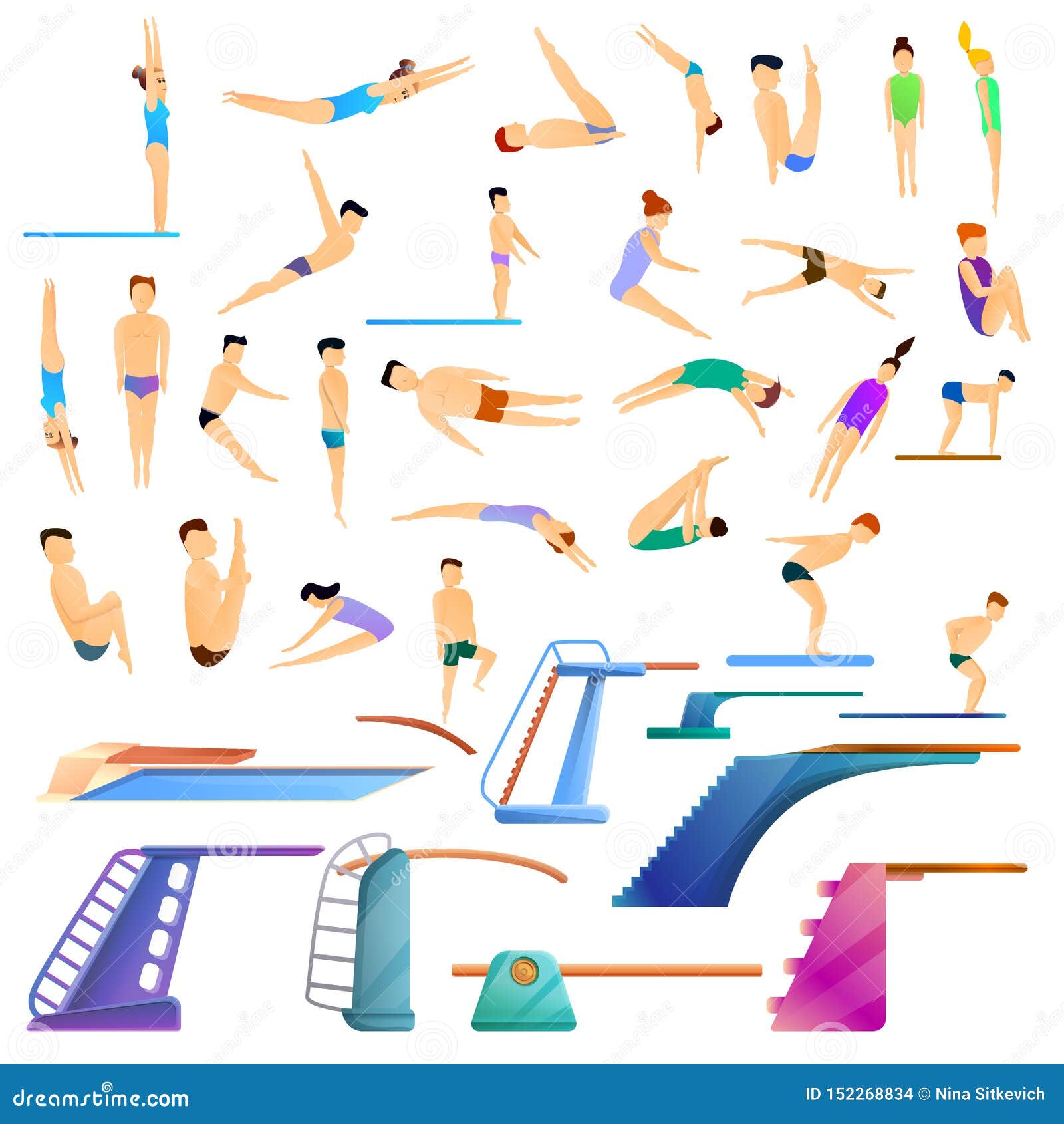 Diving Board Icons Set, Cartoon Style Stock Vector - Illustration of ...