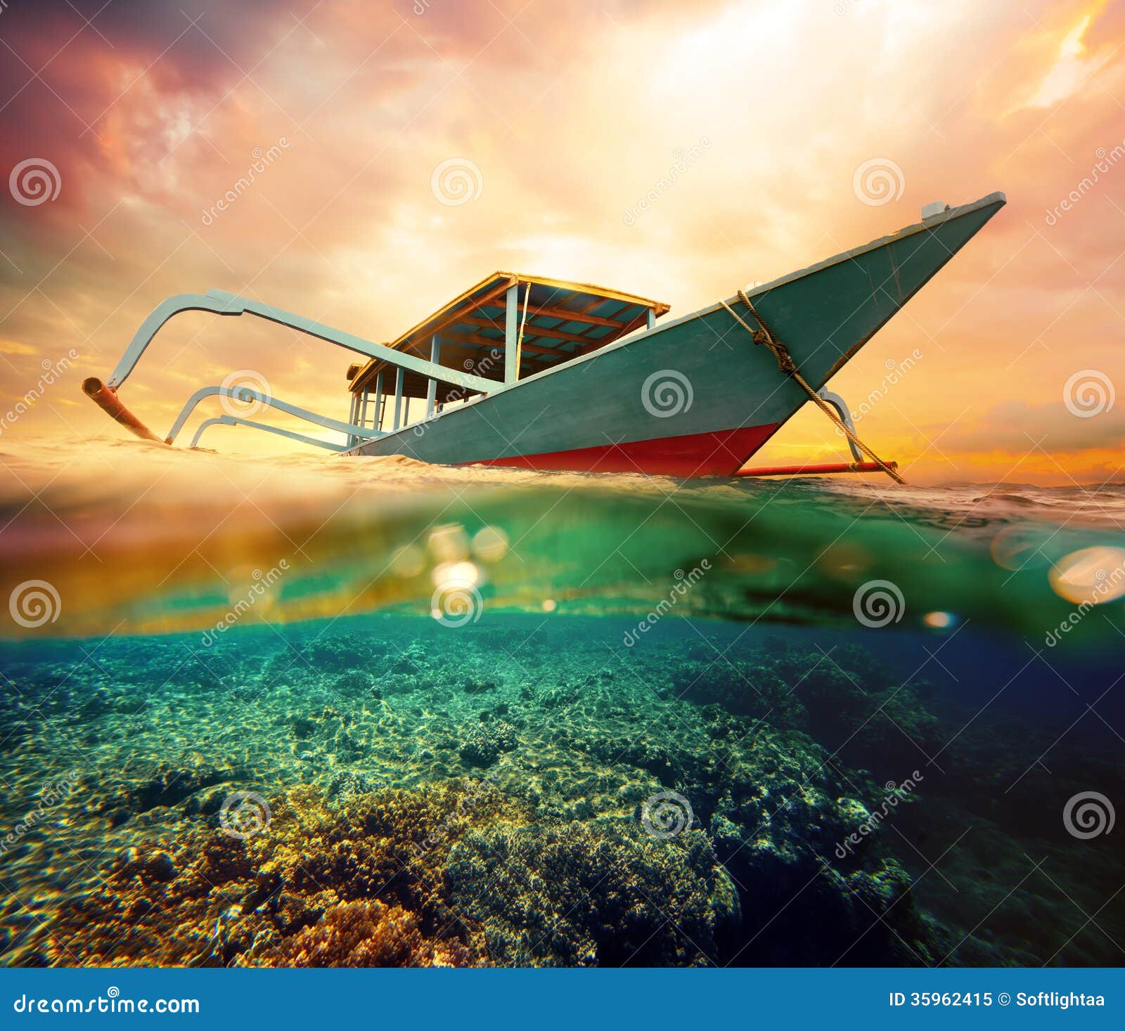 Diving boat at sunset stock image. Image of reef, liquid - 35962415