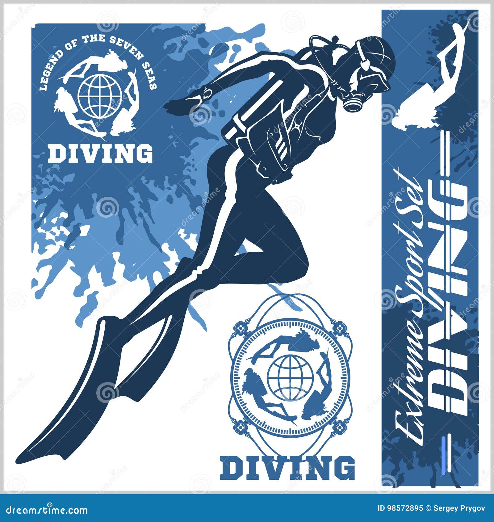 Diving Club. Hand Drawn Vintage Diver Helmet. Design Element For Logo ...