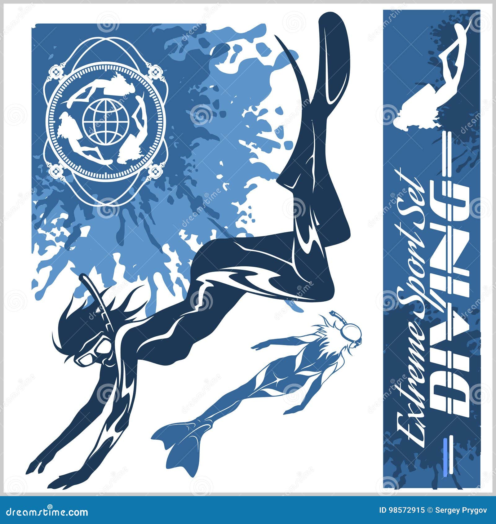 Diving Club Illustration and Labels Set Stock Vector - Illustration of ...