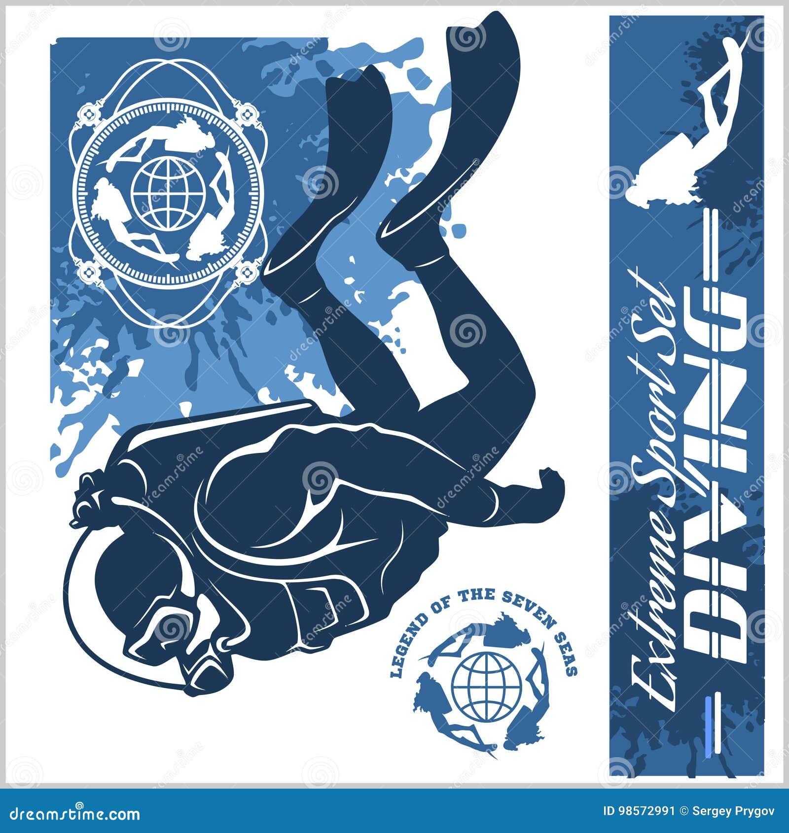 Diving Club Illustration and Labels Set Stock Vector - Illustration of ...