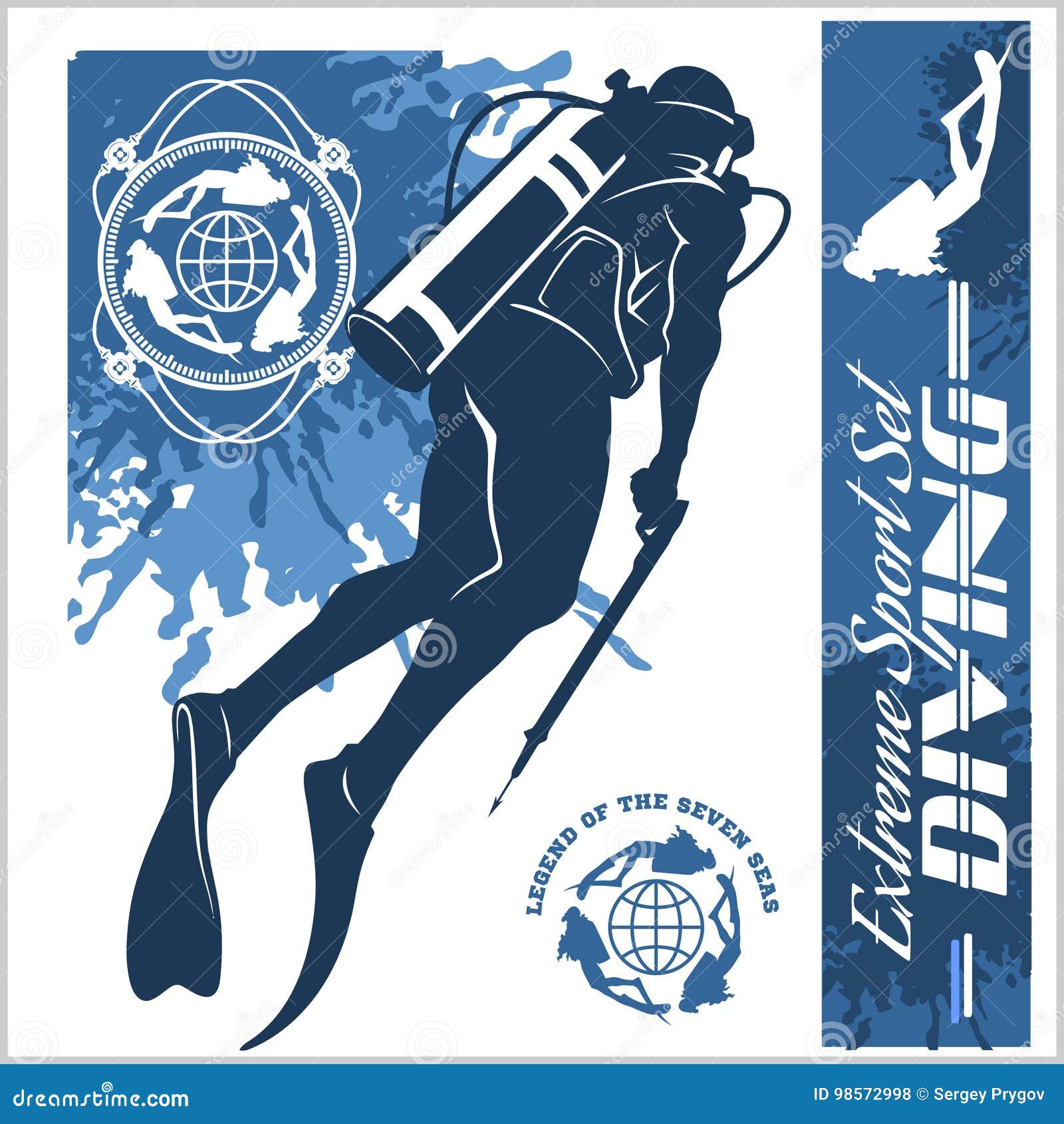 Diving Club Illustration and Labels Set Stock Vector - Illustration of ...