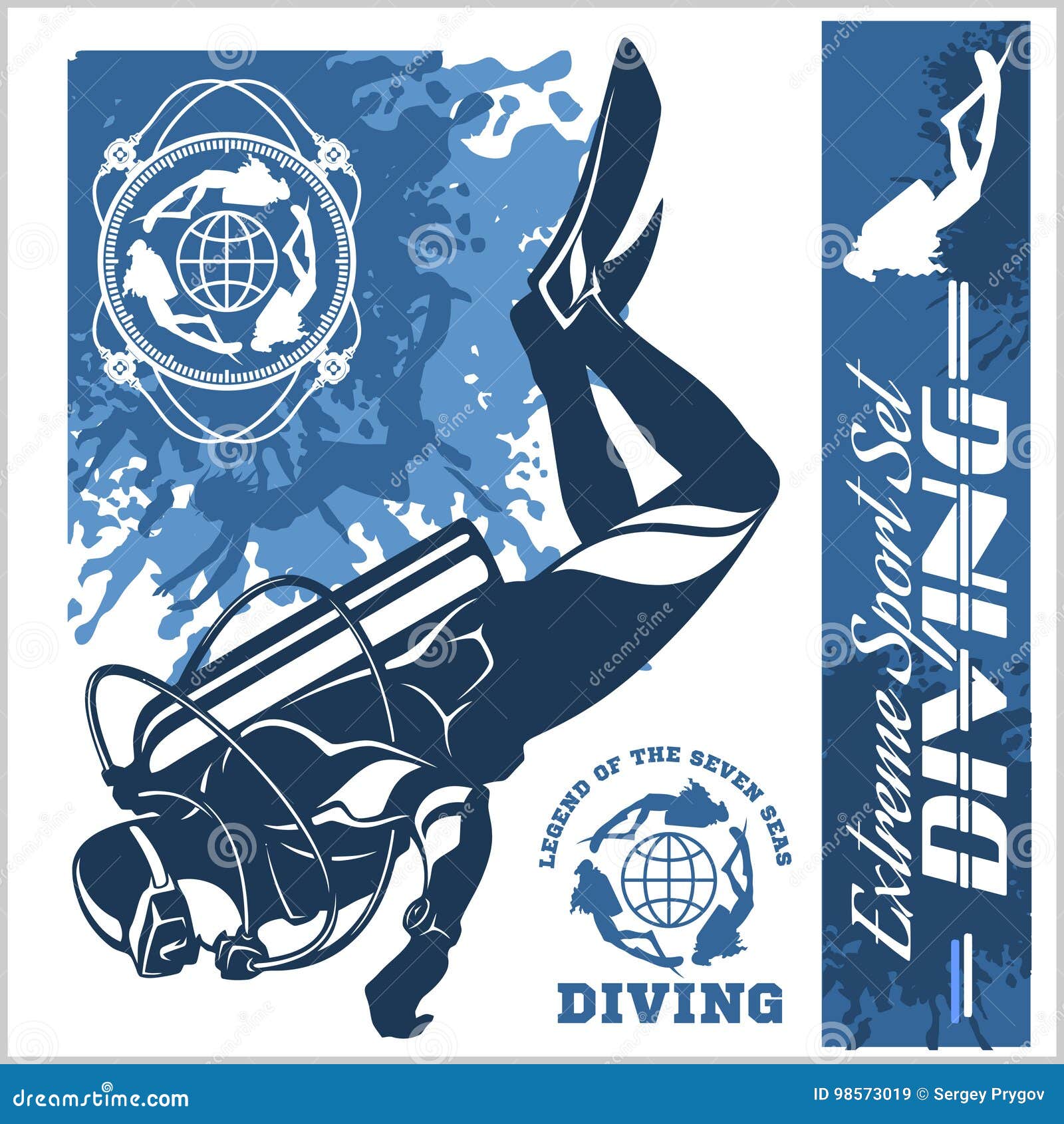 Diving Club Illustration and Labels Set Stock Vector - Illustration of ...
