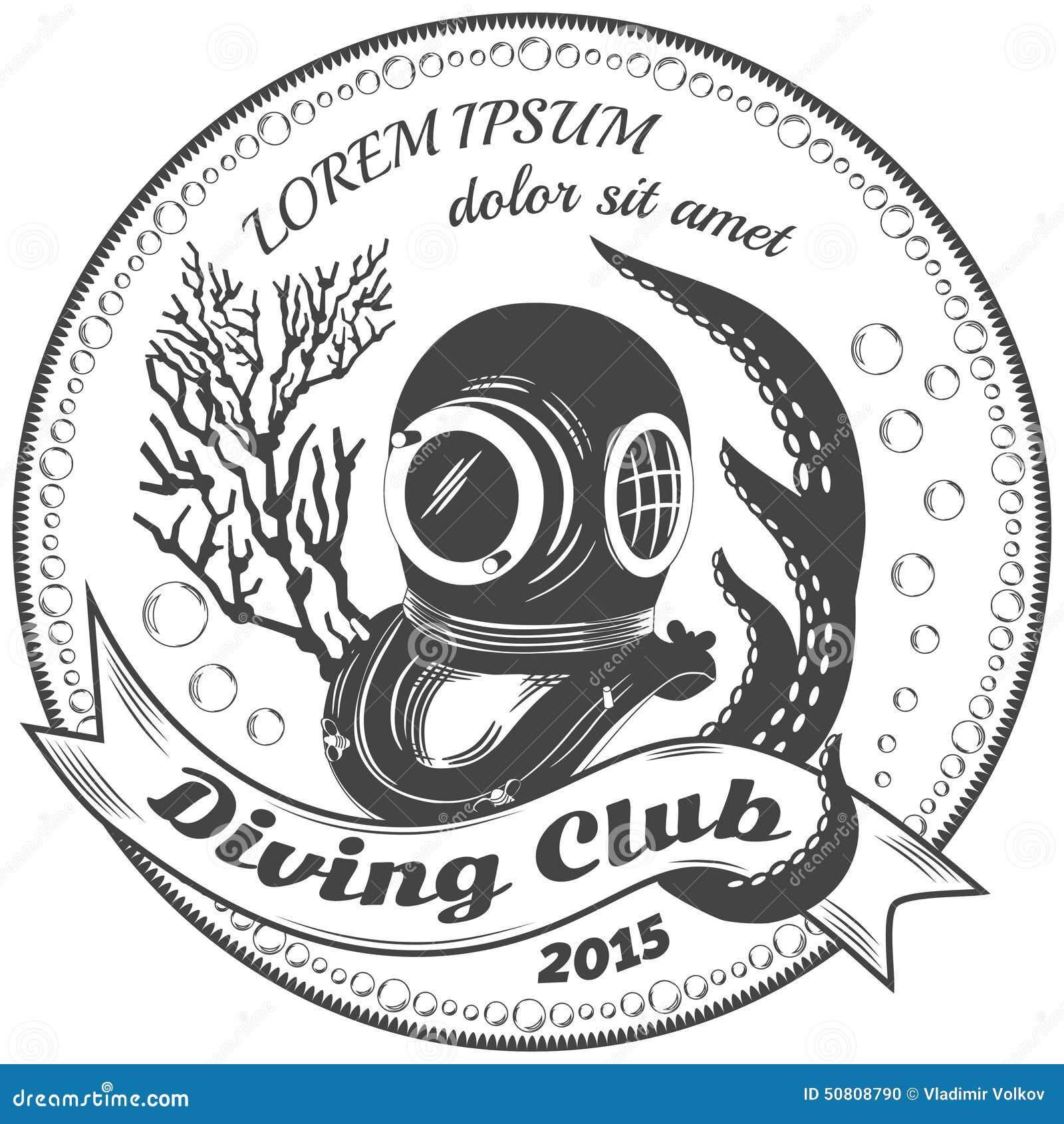 Diving Club. Hand Drawn Vintage Diver Helmet. Design Element For Logo ...