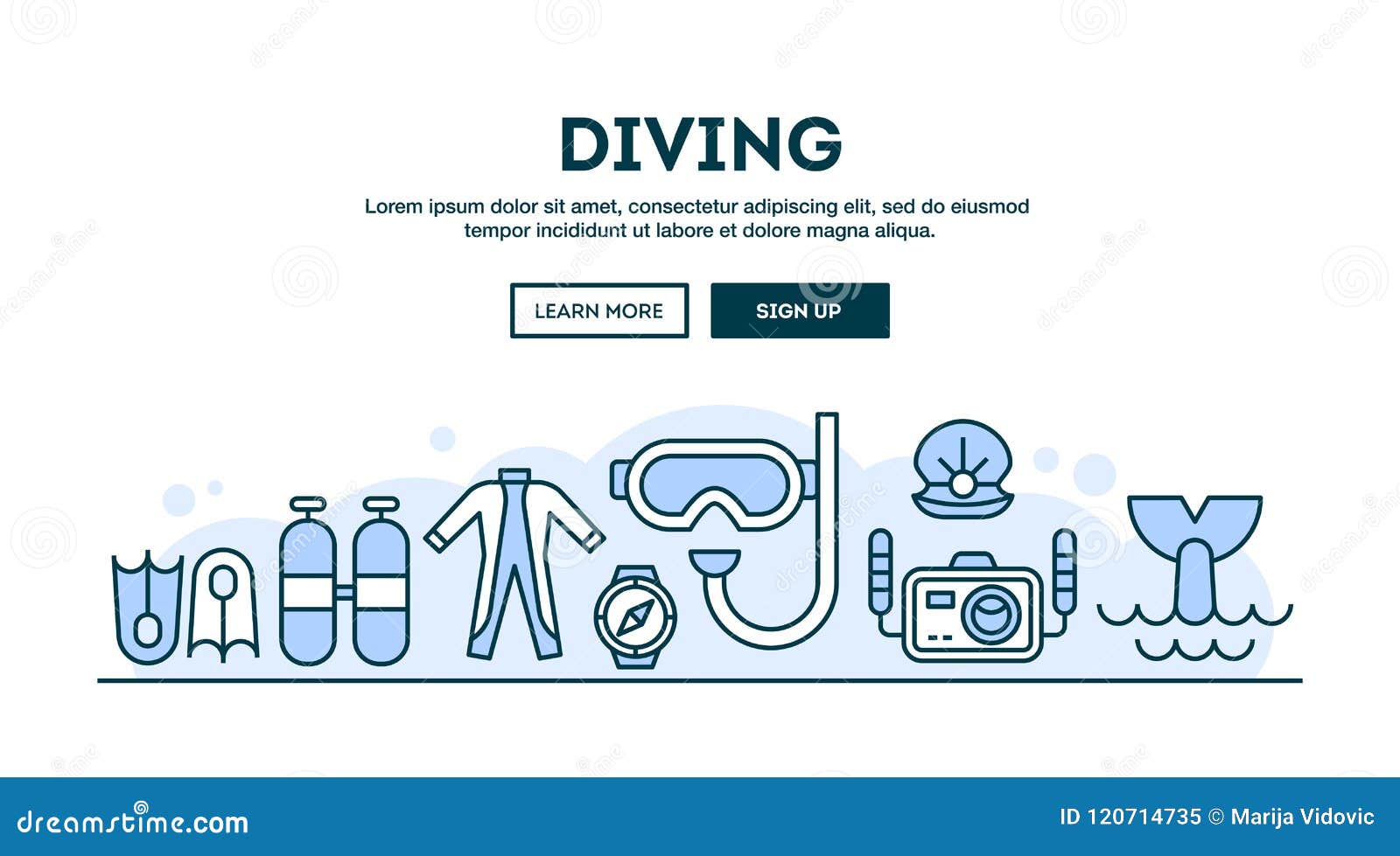 Diving, Concept Header, Flat Design Thin Line Style Stock Vector ...