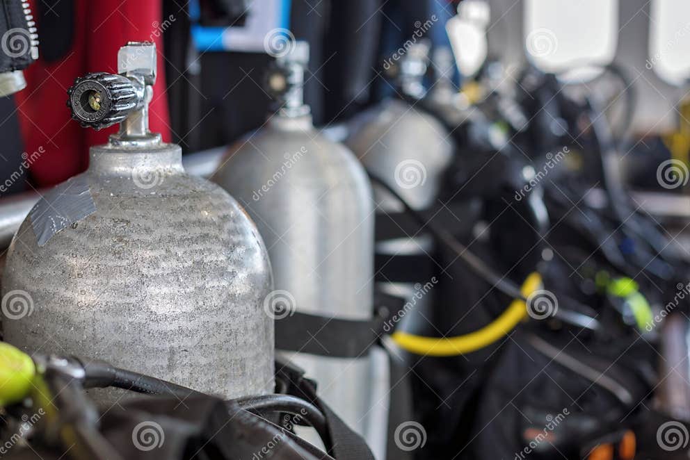 Diving Cylinders on the Boat Stock Photo - Image of snorkeling ...