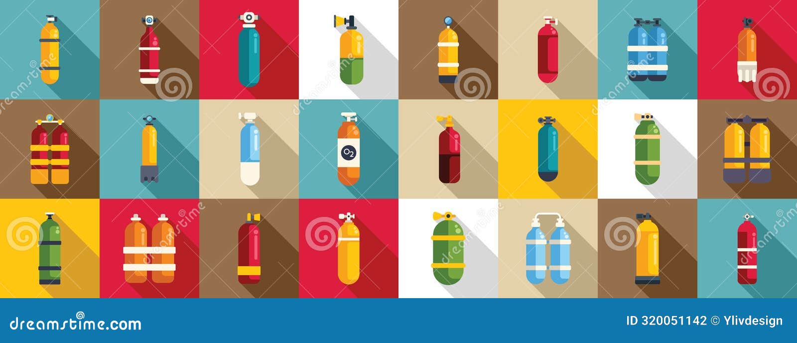 Diving Cylinders Icons Set Vector. a Collection of Various Colored Fire ...