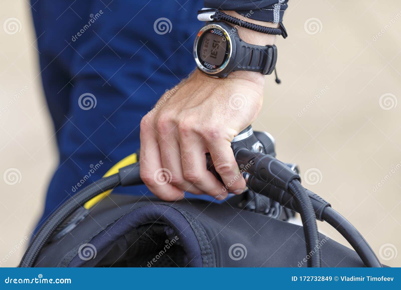 Diving Equipment Close-up. Preparation before the Dive. Silver Oxygen ...