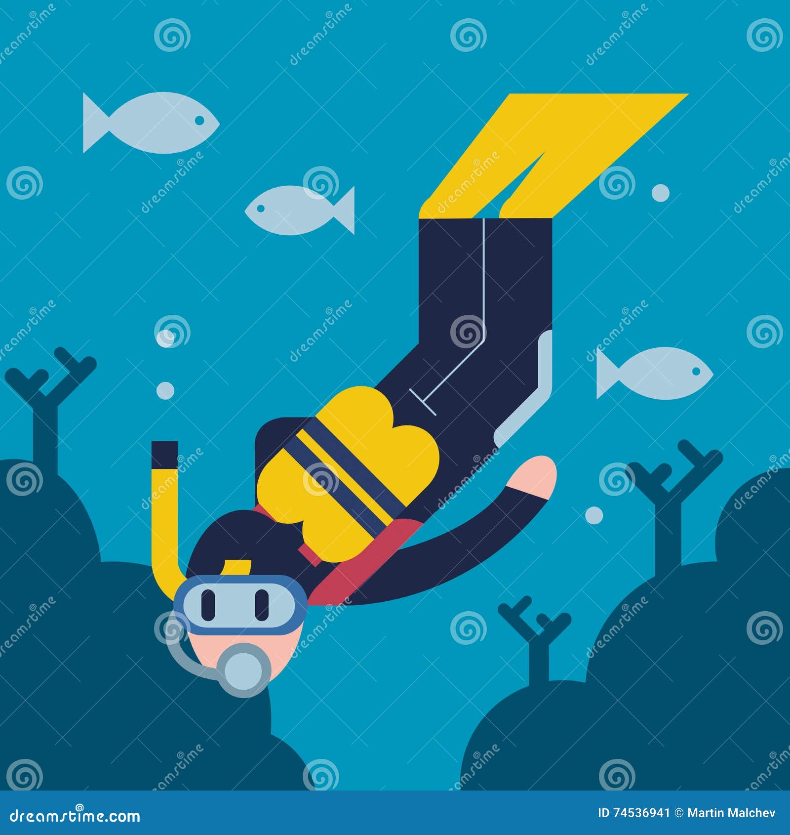 Diving stock vector. Illustration of person, equipment - 74536941
