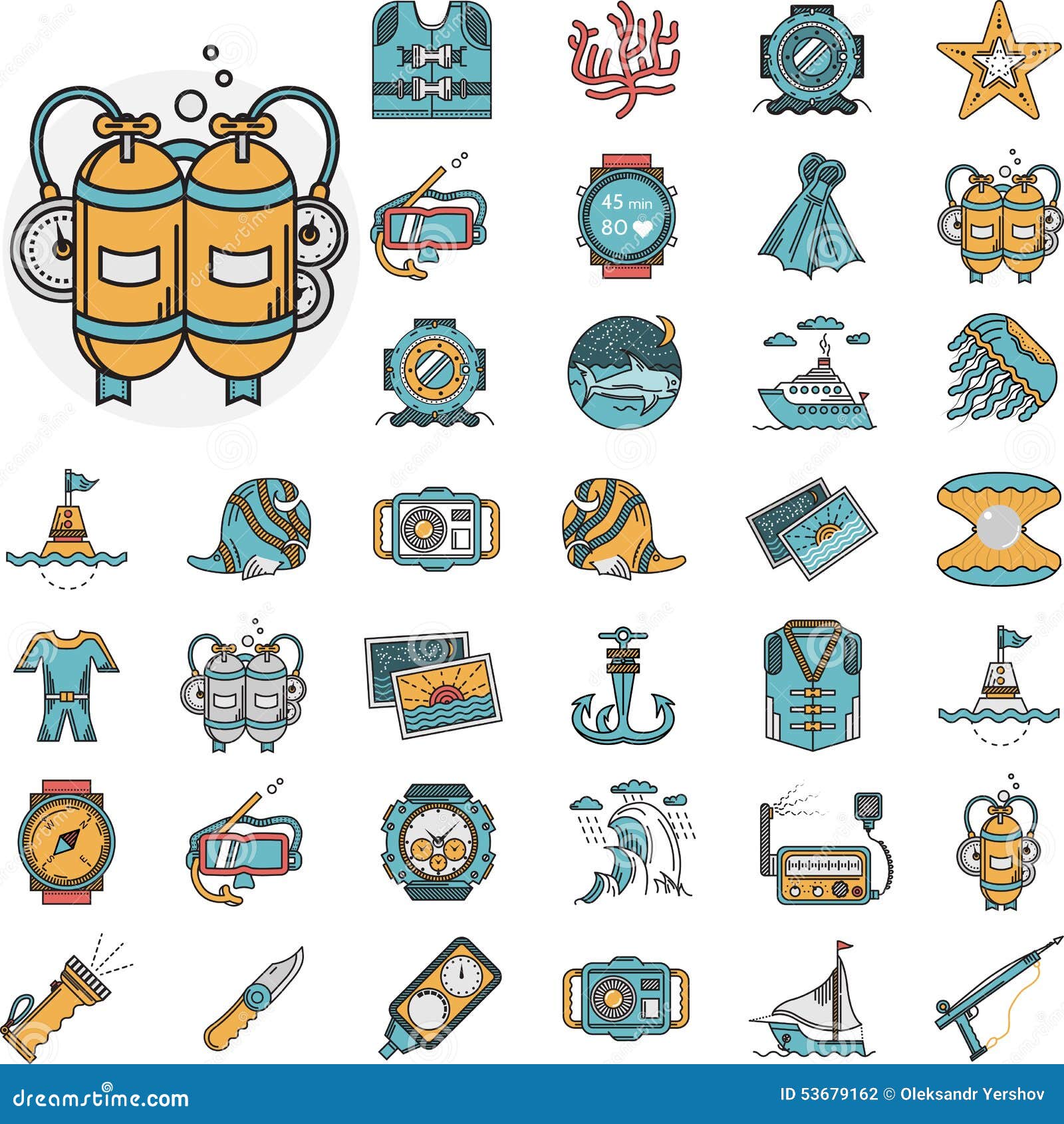 Diving Flat Icons Collection Stock Illustration - Illustration of ...