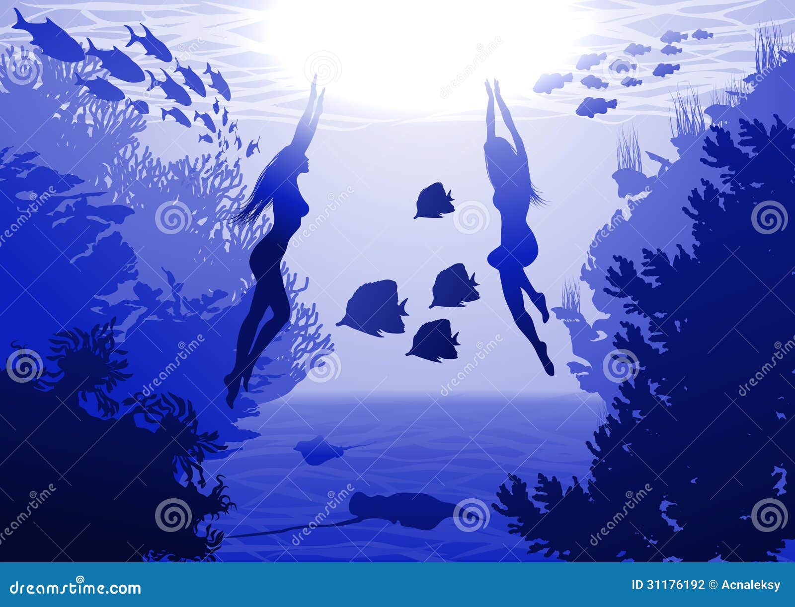 Diving girls, underwater stock vector. Illustration of climate - 31176192