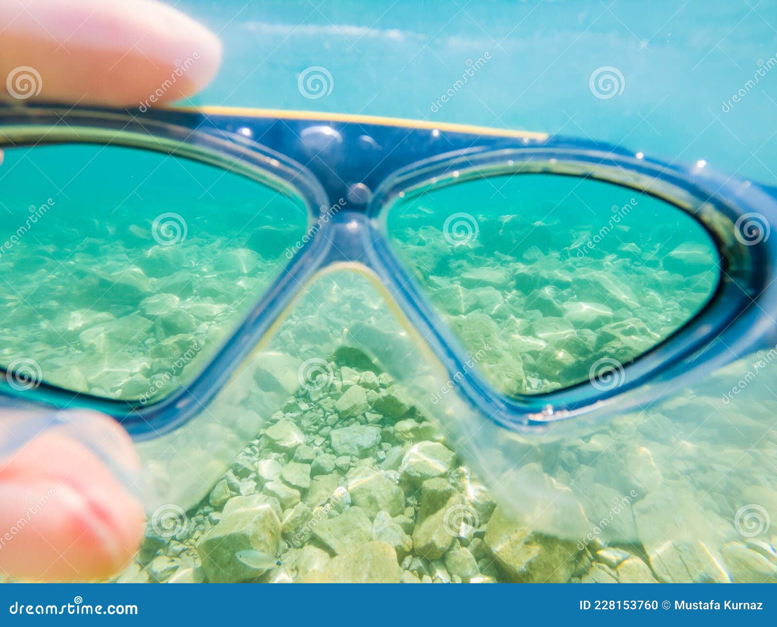 Diving goggles in the sea stock photo. Image of nature - 228153760