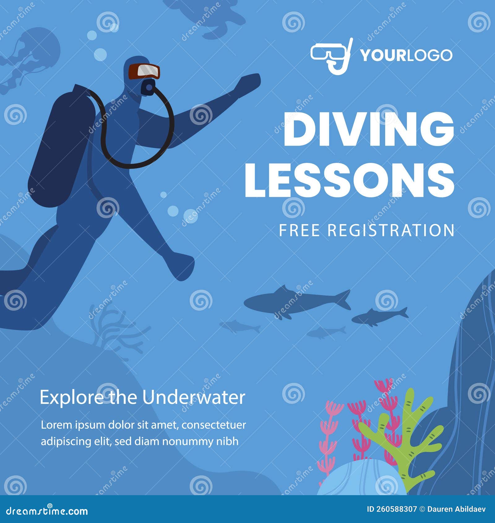 Diving Hand Drawn Flat Ig Post Set Vector Illustration. Stock Vector ...