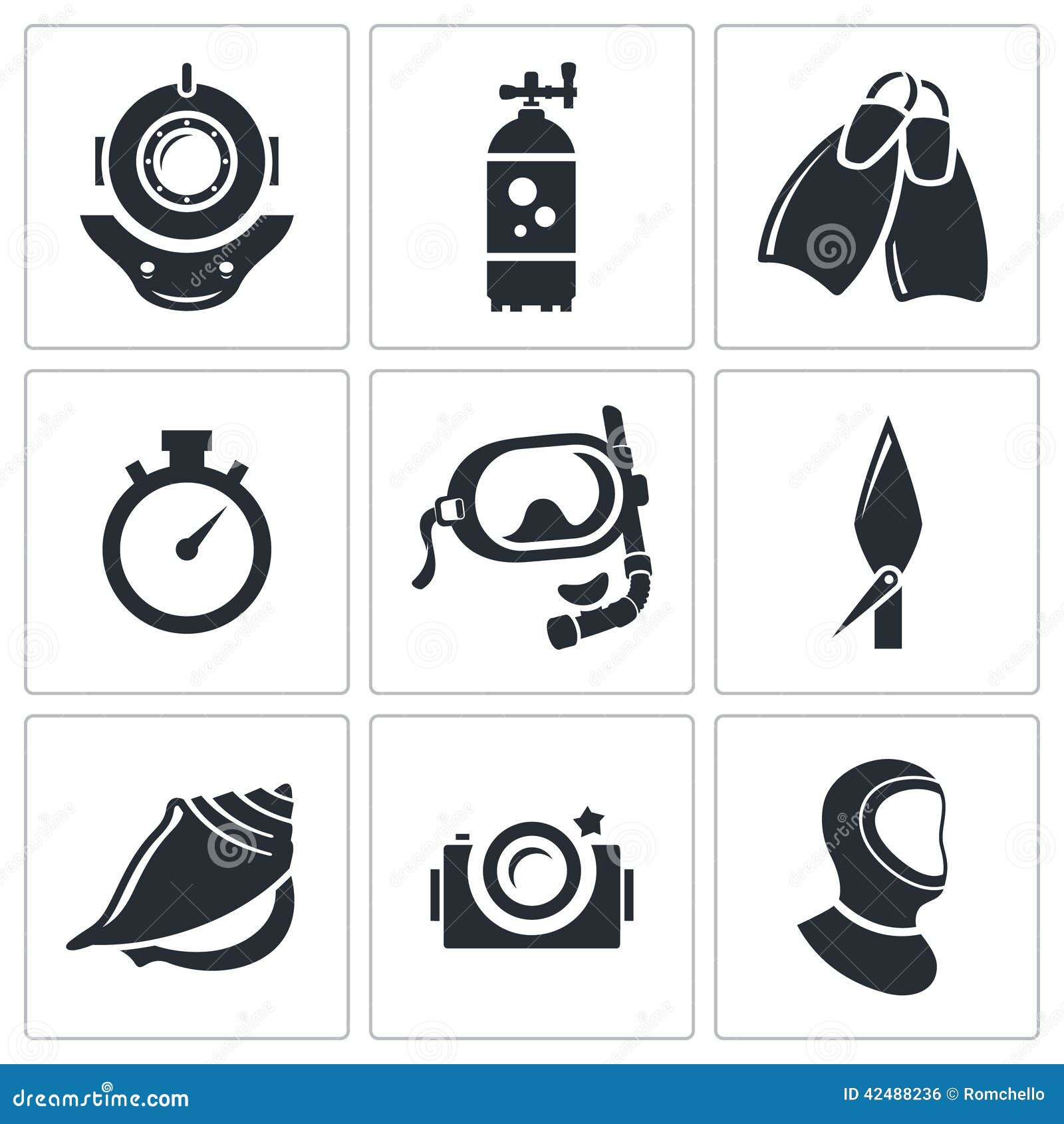 Diving icons set stock illustration. Illustration of depth - 42488236