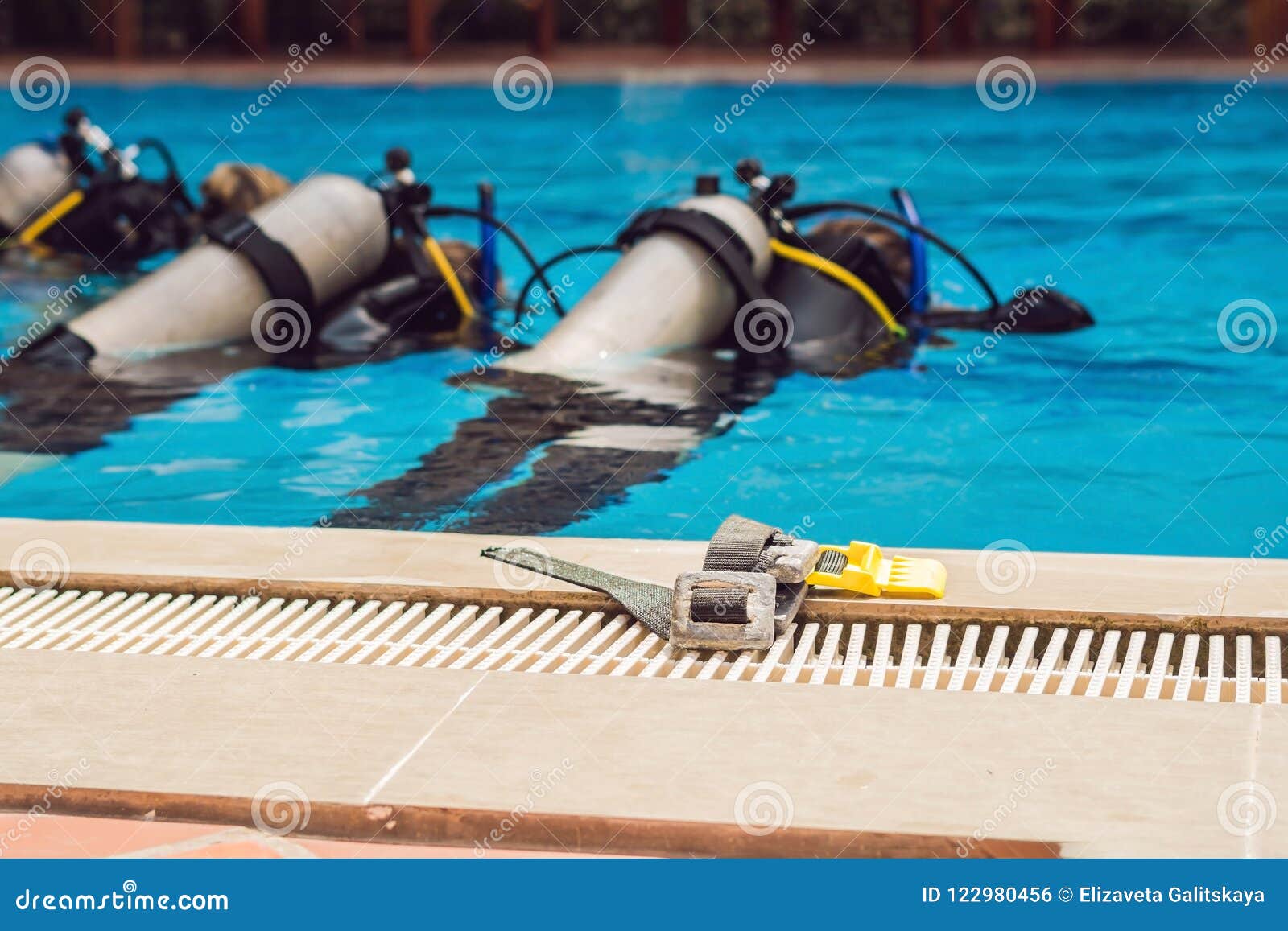 Diving Instructor and Students. Instructor Teaches Students To D Stock ...
