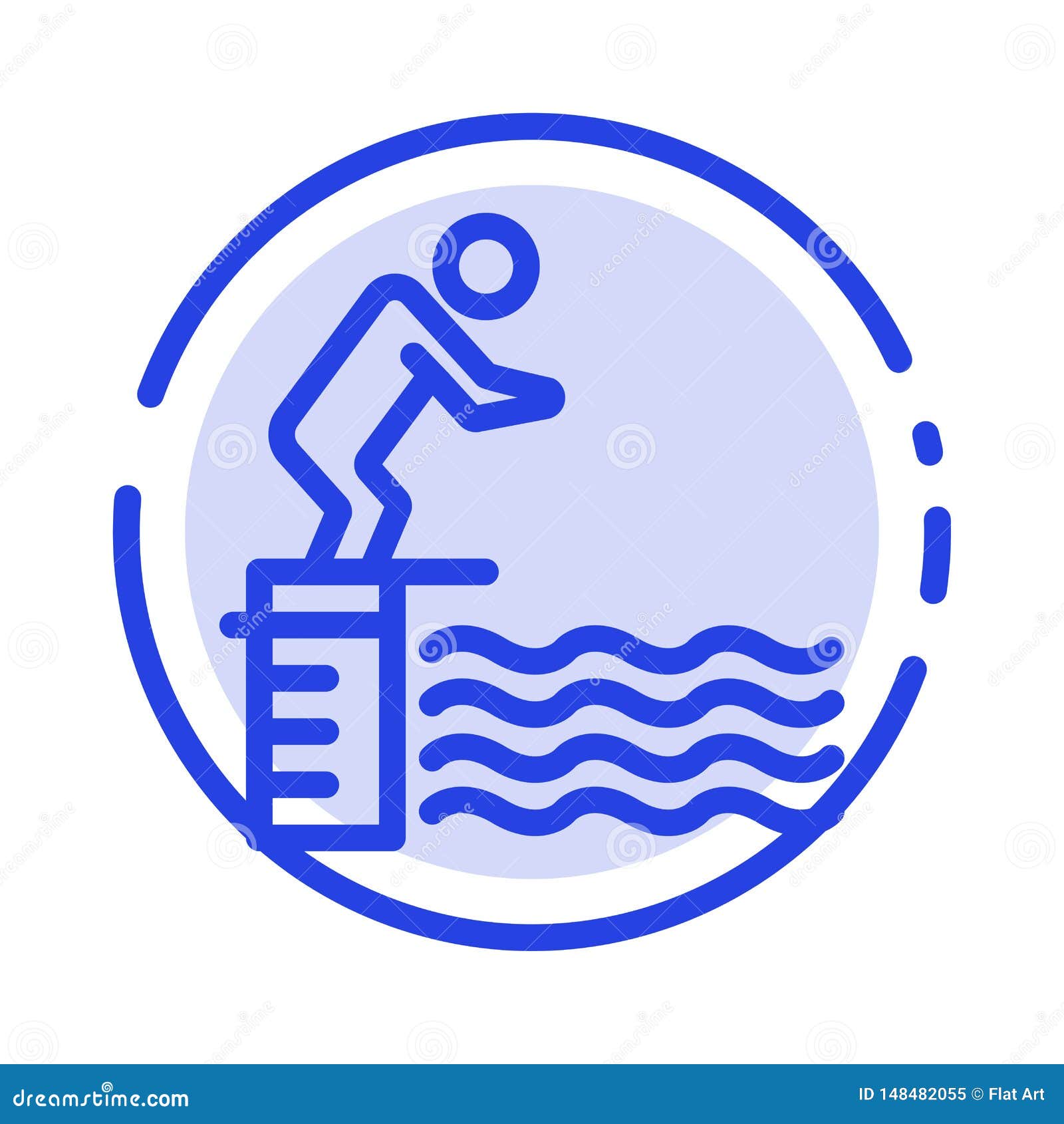Diving, Jump, Platform, Pool, Sport Blue Dotted Line Line Icon Stock ...